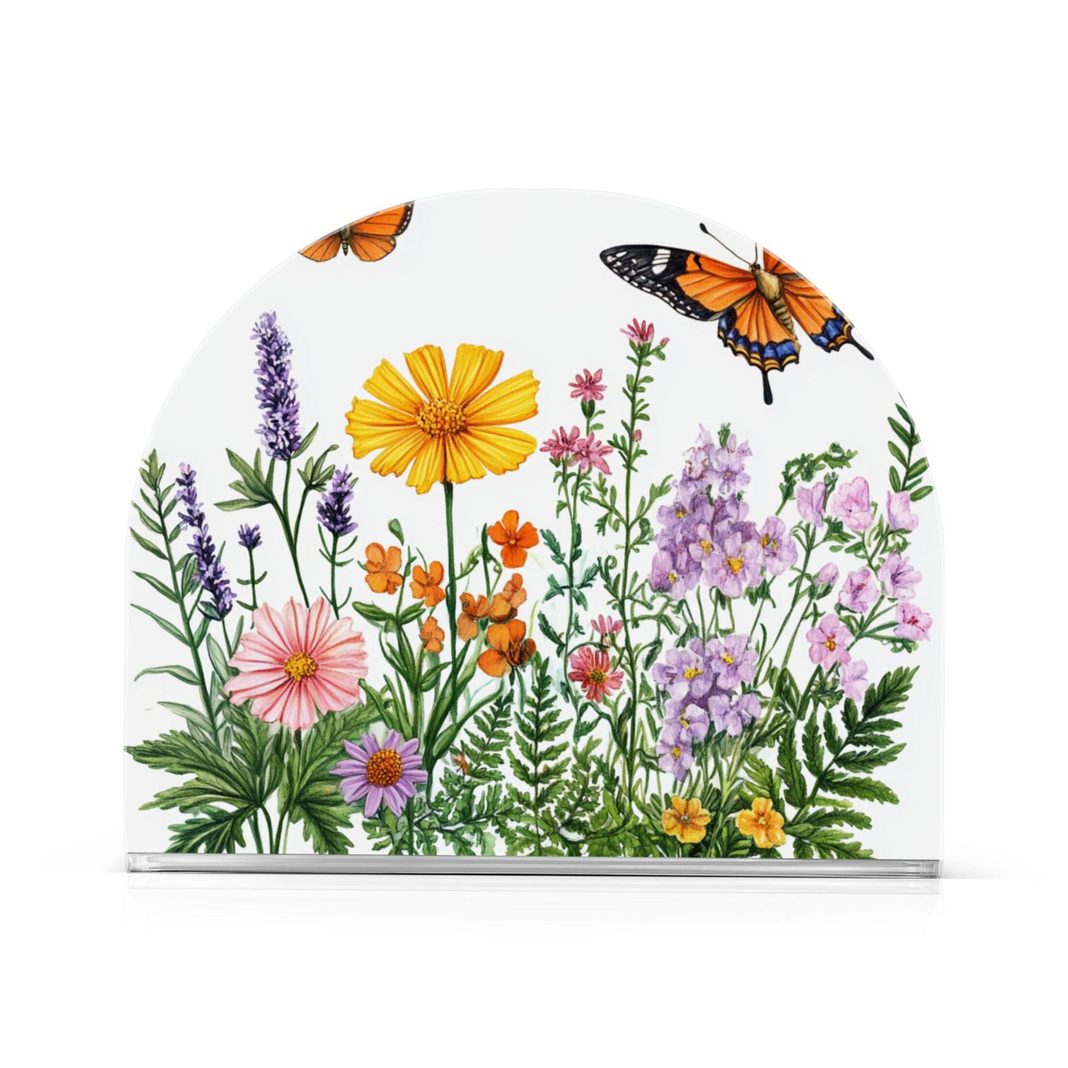 Colorful Flowers Two Butterflies Acrylic Napkin Holders U-Shape Design Upright Cocktail Napkin ...