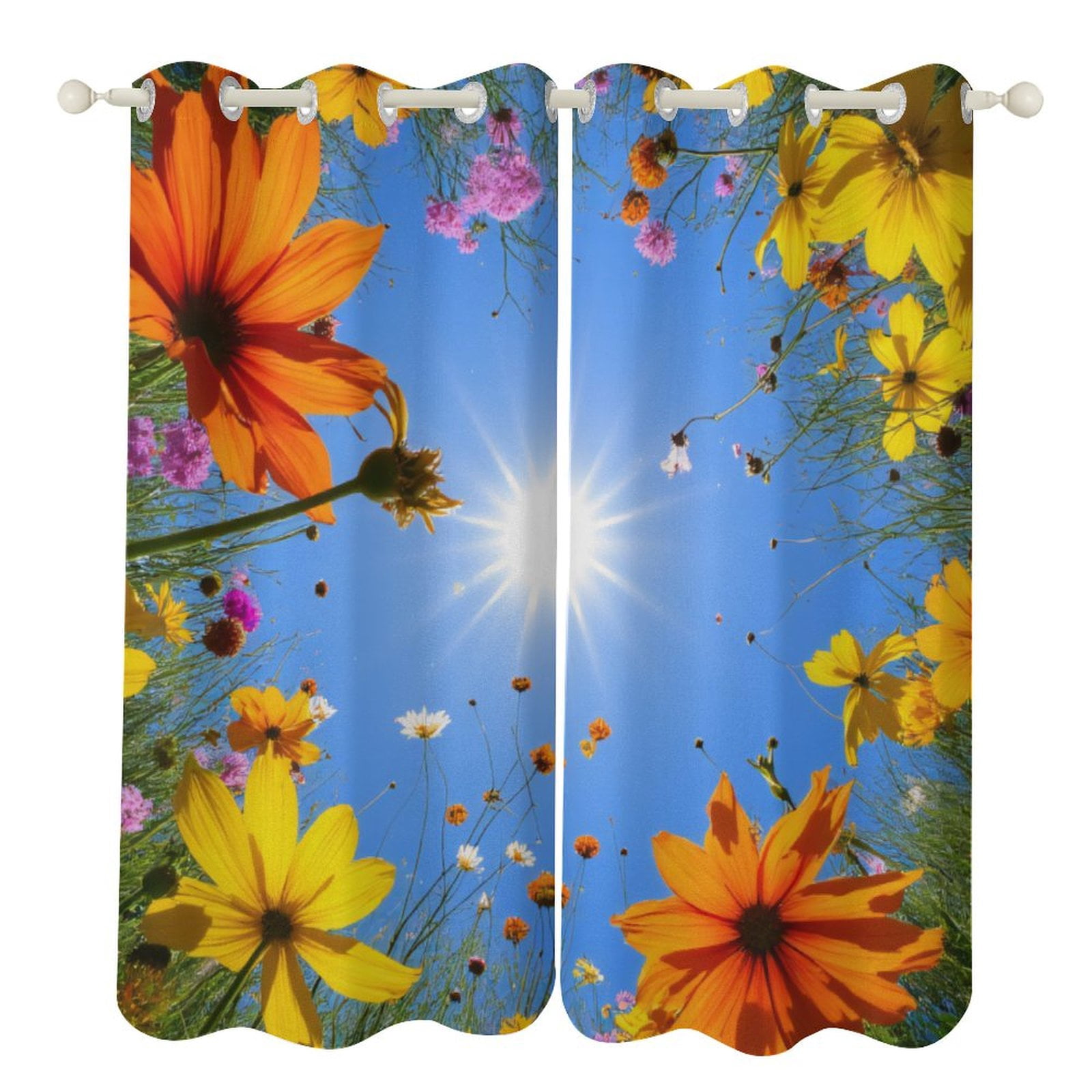 Colorful Flowers Under Sunny Sky 2 Panels Curtains for Bedroom Living ...