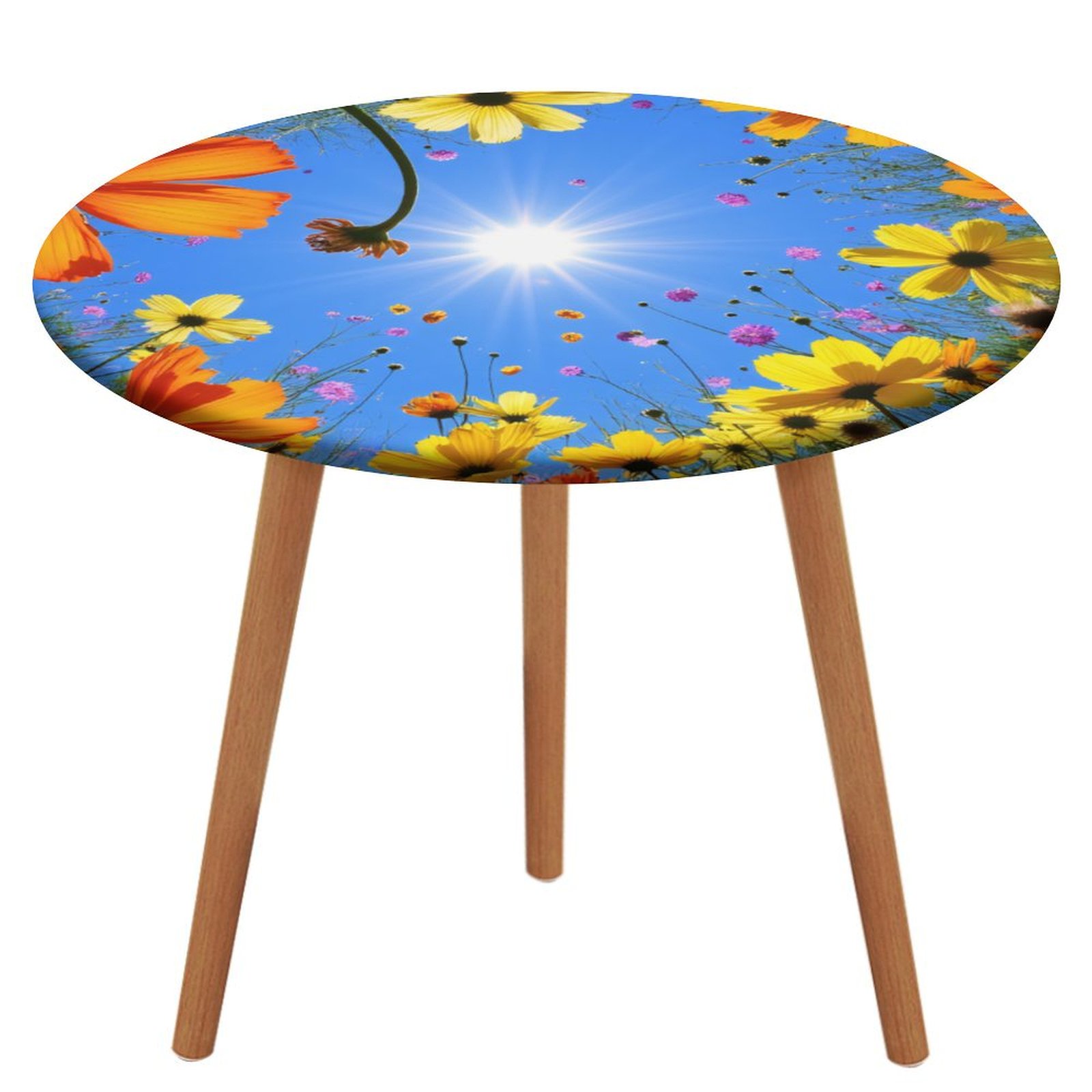 Colorful Flowers Under Sunny Sky Pattern Round Tablecloth Waterproof ...