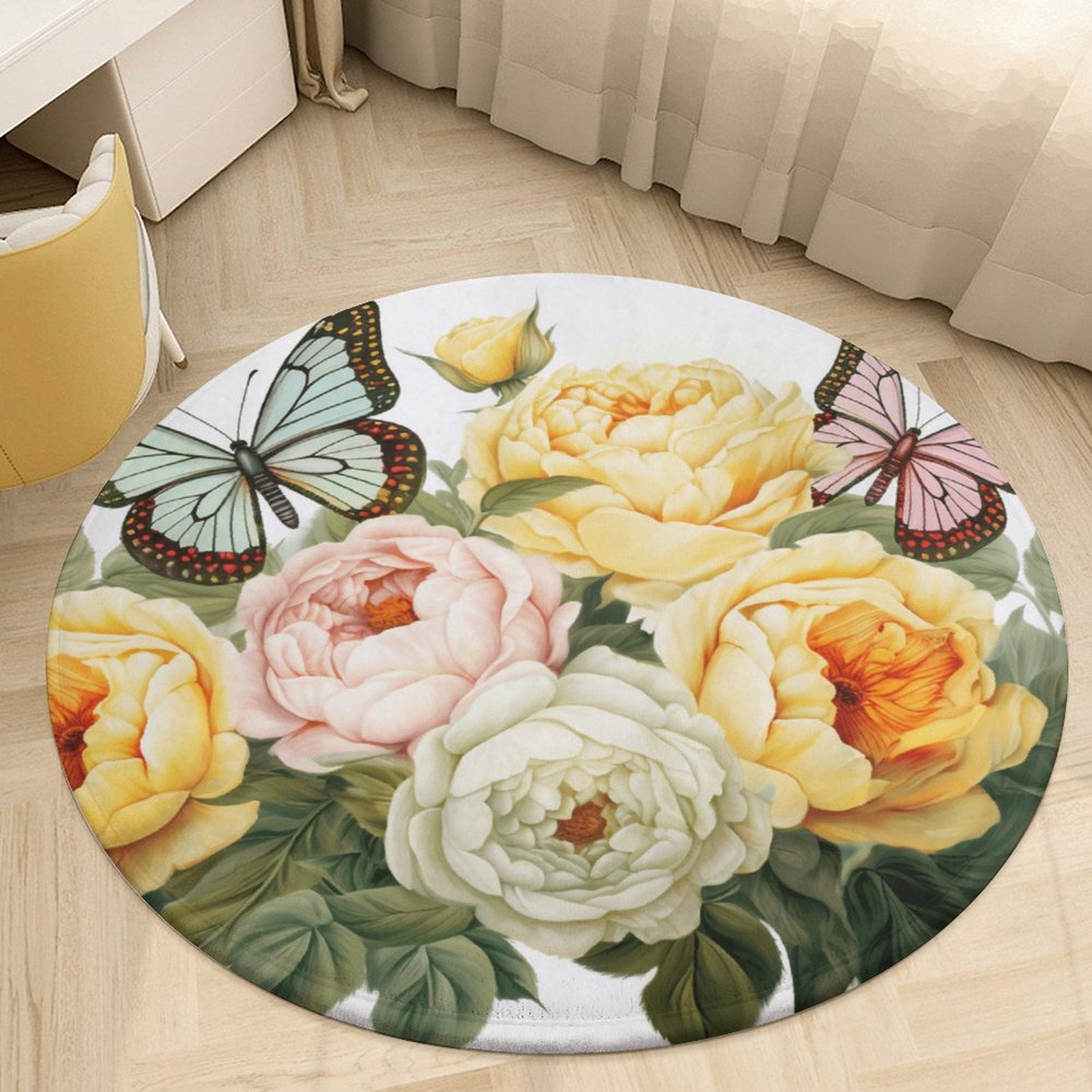 Colorful Flowers Washable Round Rug -Circle Area Rugs for Bedroom ...