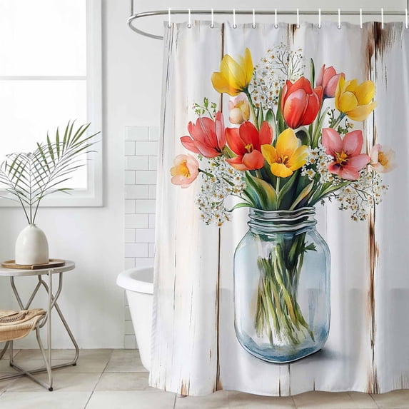 Colorful Flowers Waterproof Fabric Shower Curtain,Spring Bottle Floral ...