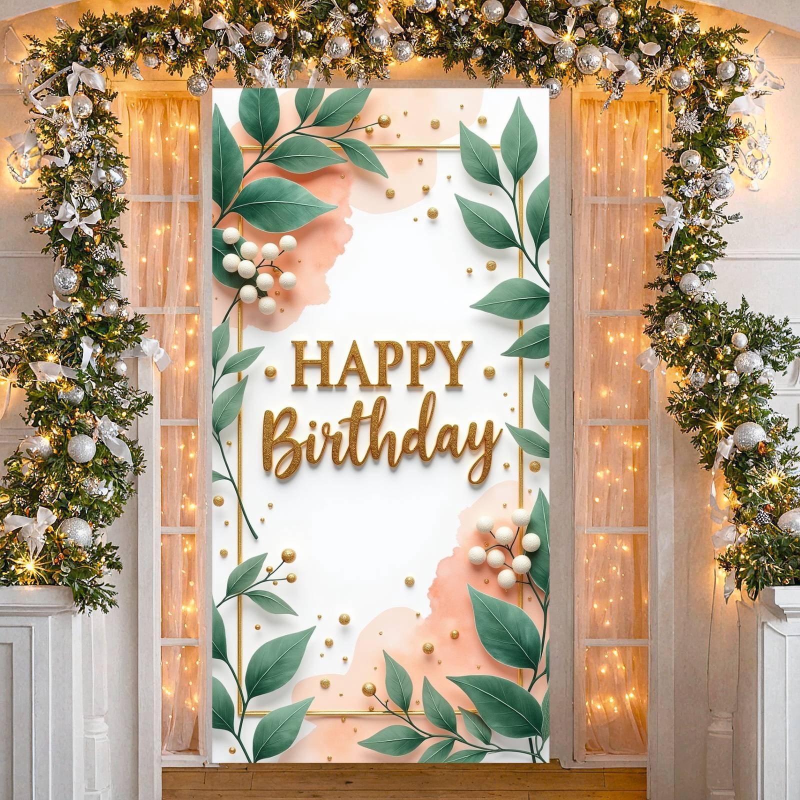 Colorful Flowers Welcome Banner Golden Glitter Floral Display Green ...