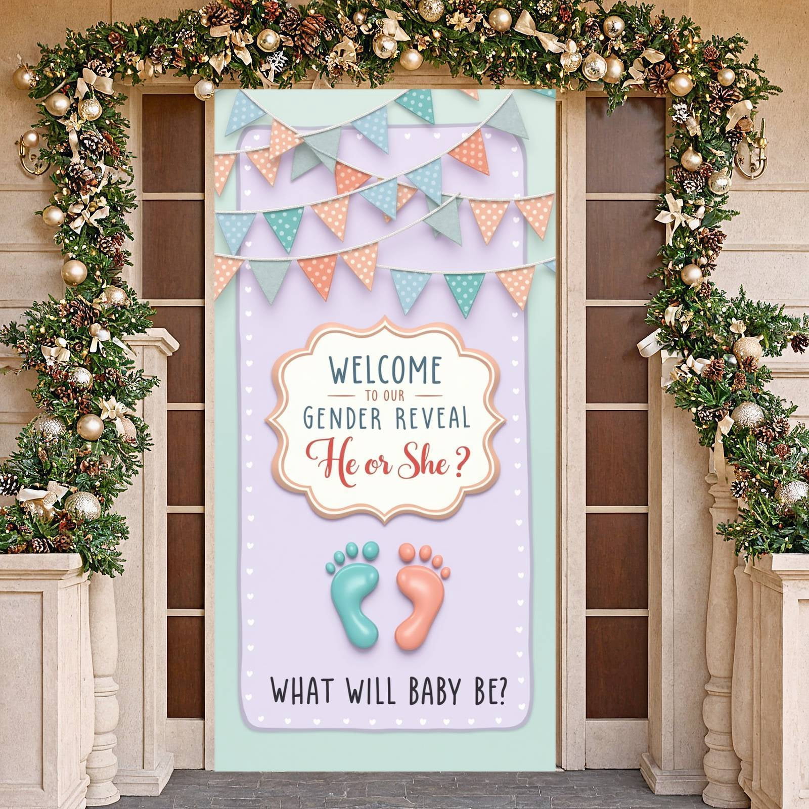 Colorful Flowers Welcome Banner Golden Glitter Floral Display Green ...