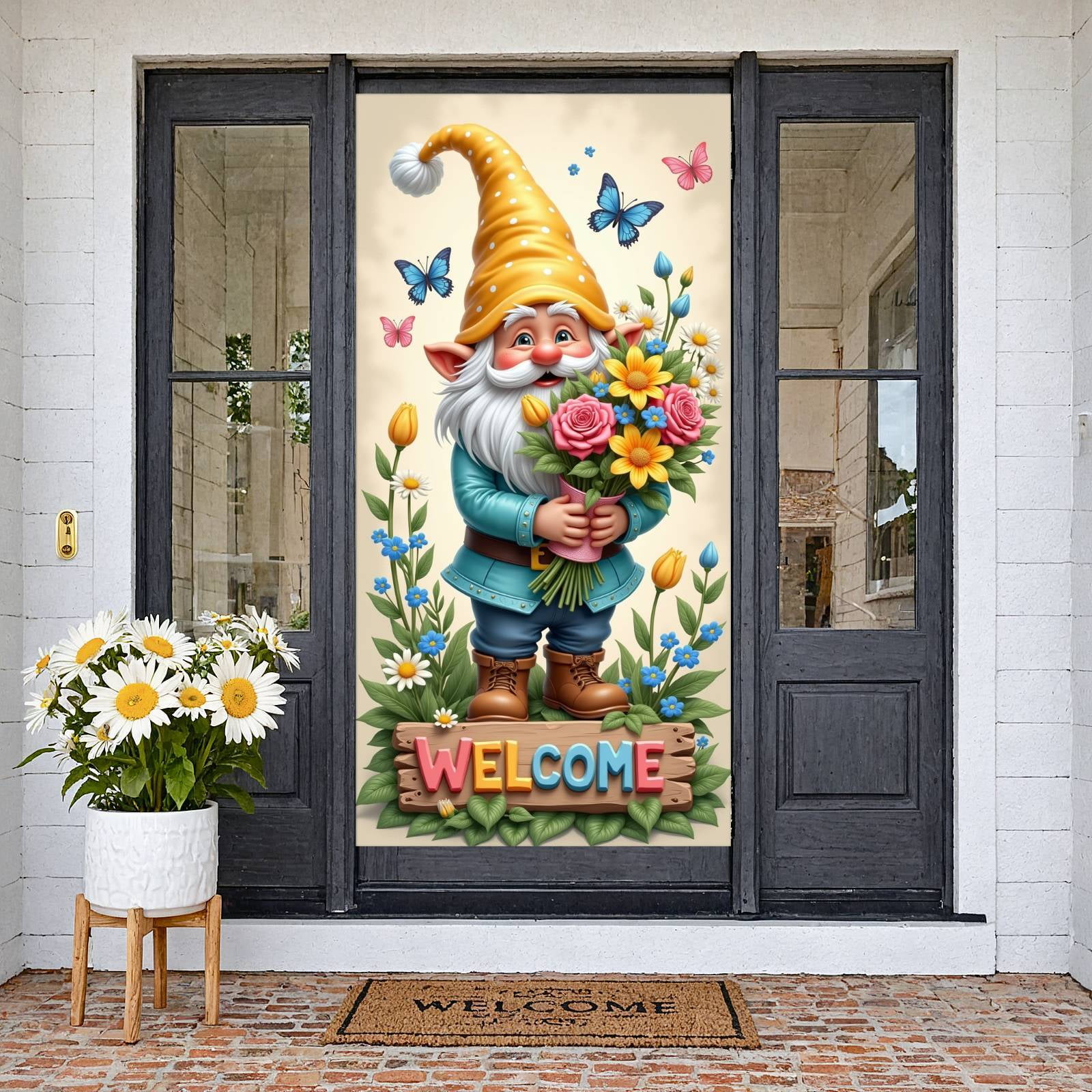Colorful Flowers Welcome Banner Pink Purple Blue Floral Display Green ...