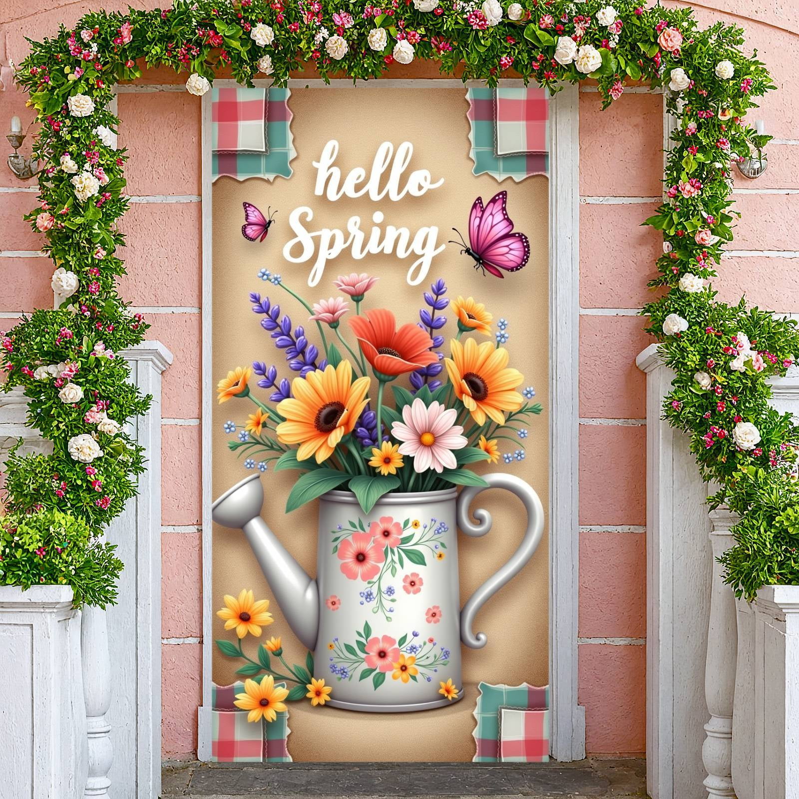 Colorful Flowers Welcome Banner Pink Purple Blue Floral Display Green ...