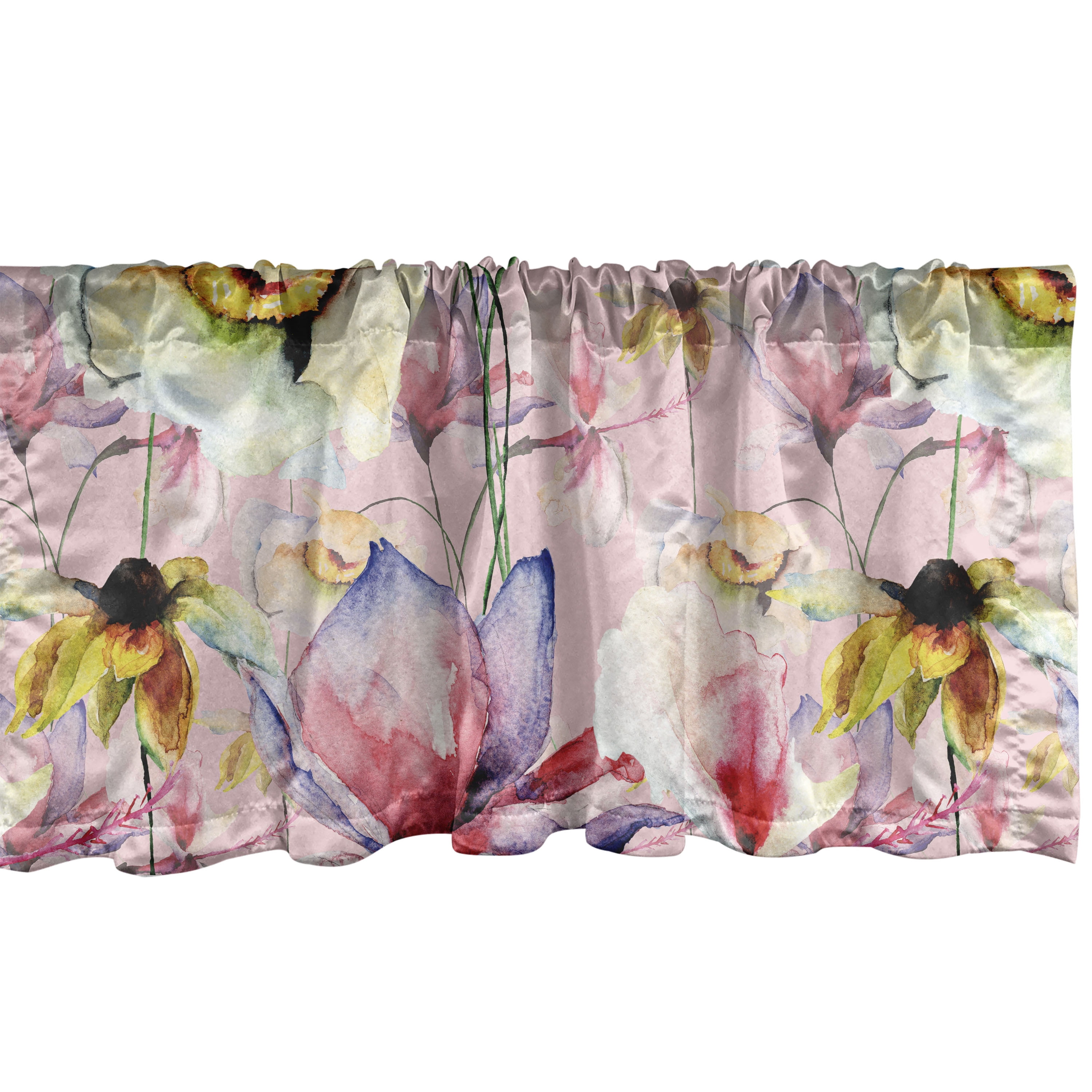 Colorful Flowers Window Valance, Watercolor Innocent Wild Meadow ...