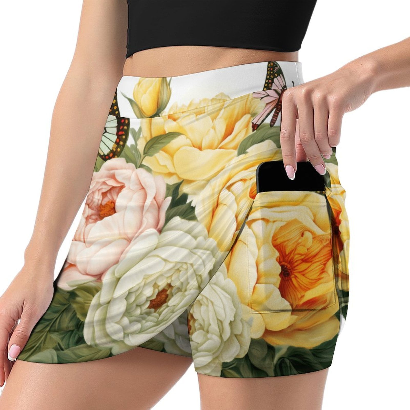 Colorful Flowers Women's High Short Skirt, High Waisted Mini Skirt with ...