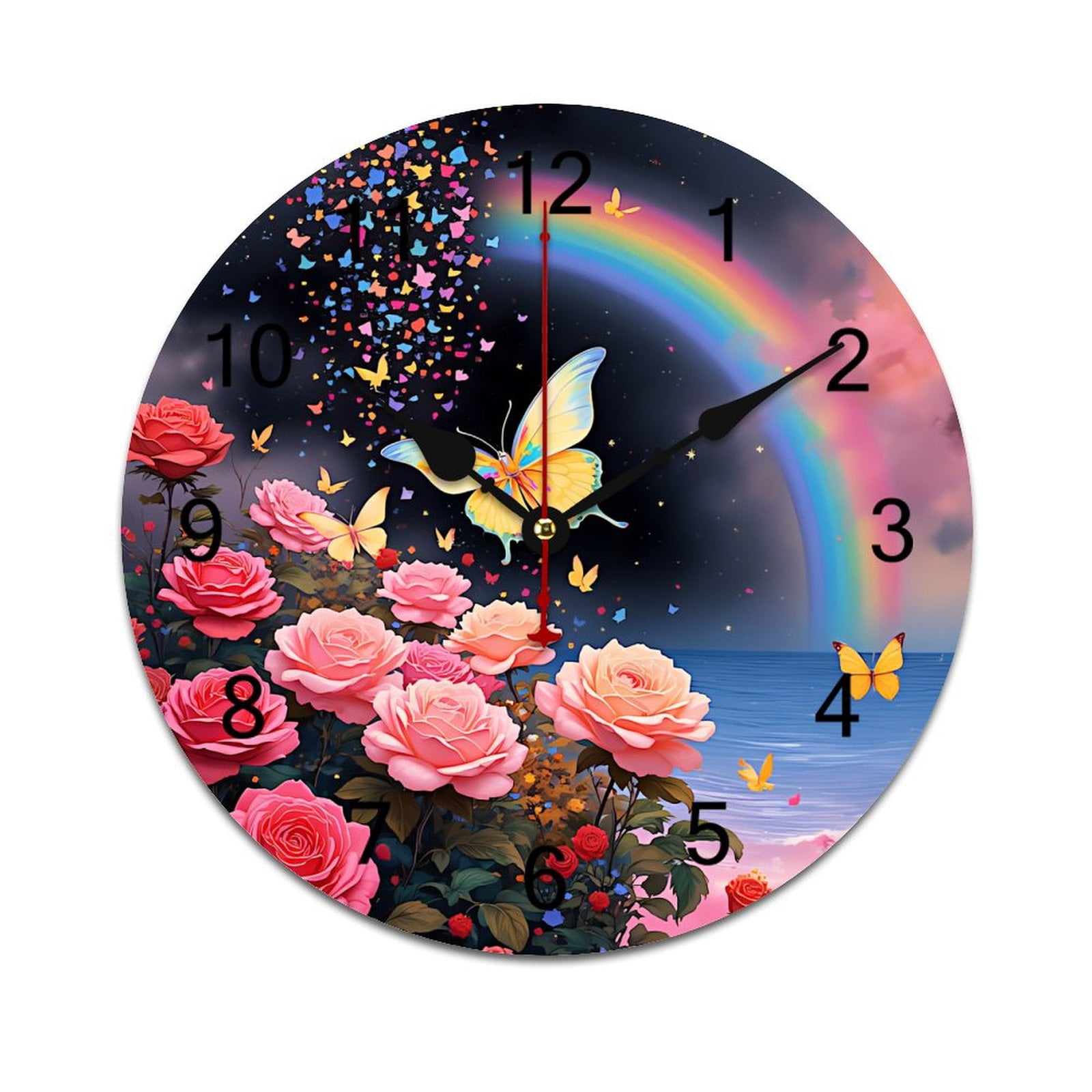 Colorful Flowers Word Saying Big Wall Clock Home Decor Art Watch Living ...