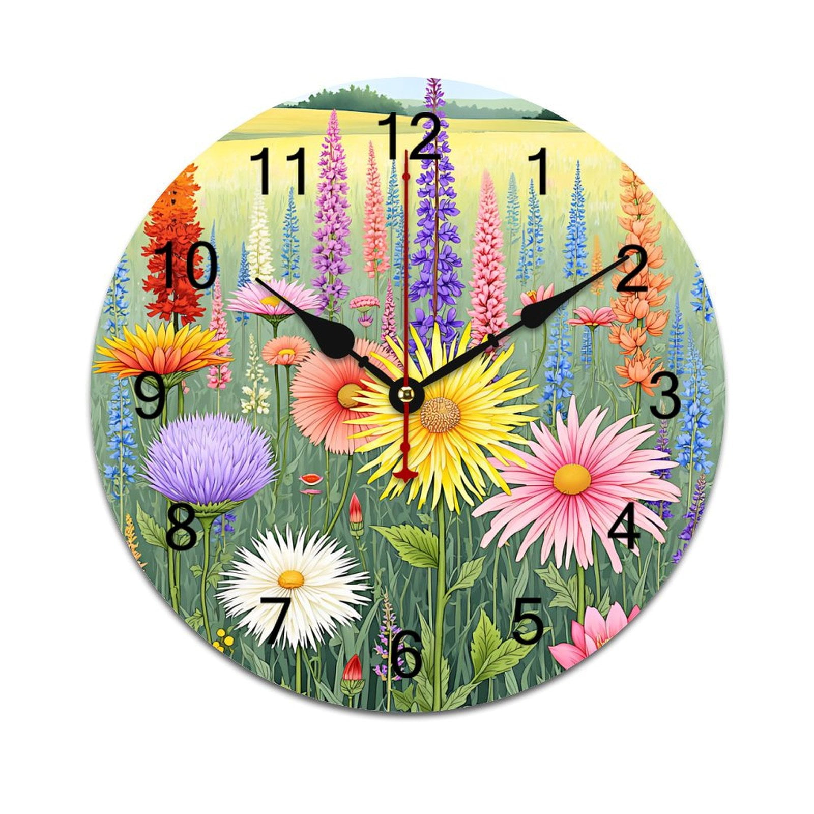 Colorful Flowers Word Saying Big Wall Clock Home Decor Art Watch Living ...
