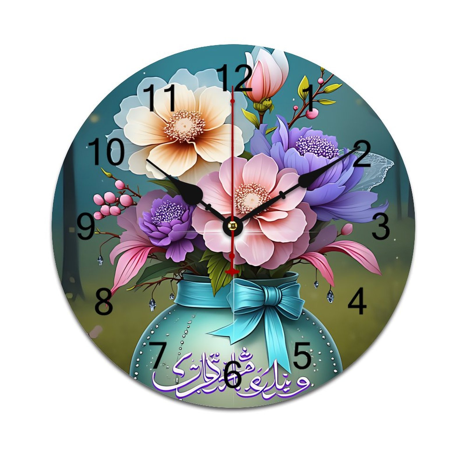 Colorful Flowers Word Saying Big Wall Clock Home Decor Art Watch Living ...