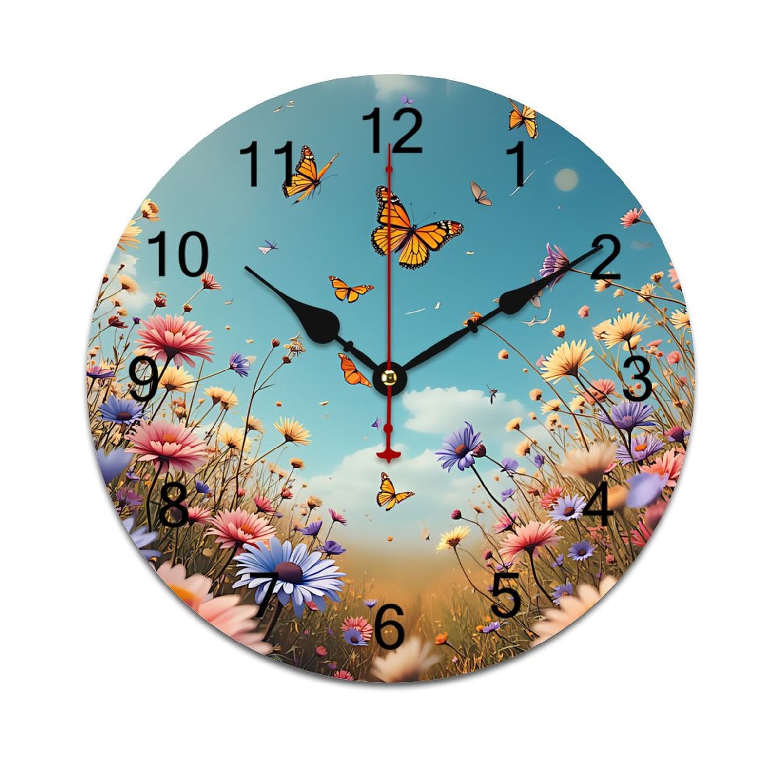 Colorful Flowers Word Saying Big Wall Clock Home Decor Art Watch Living ...