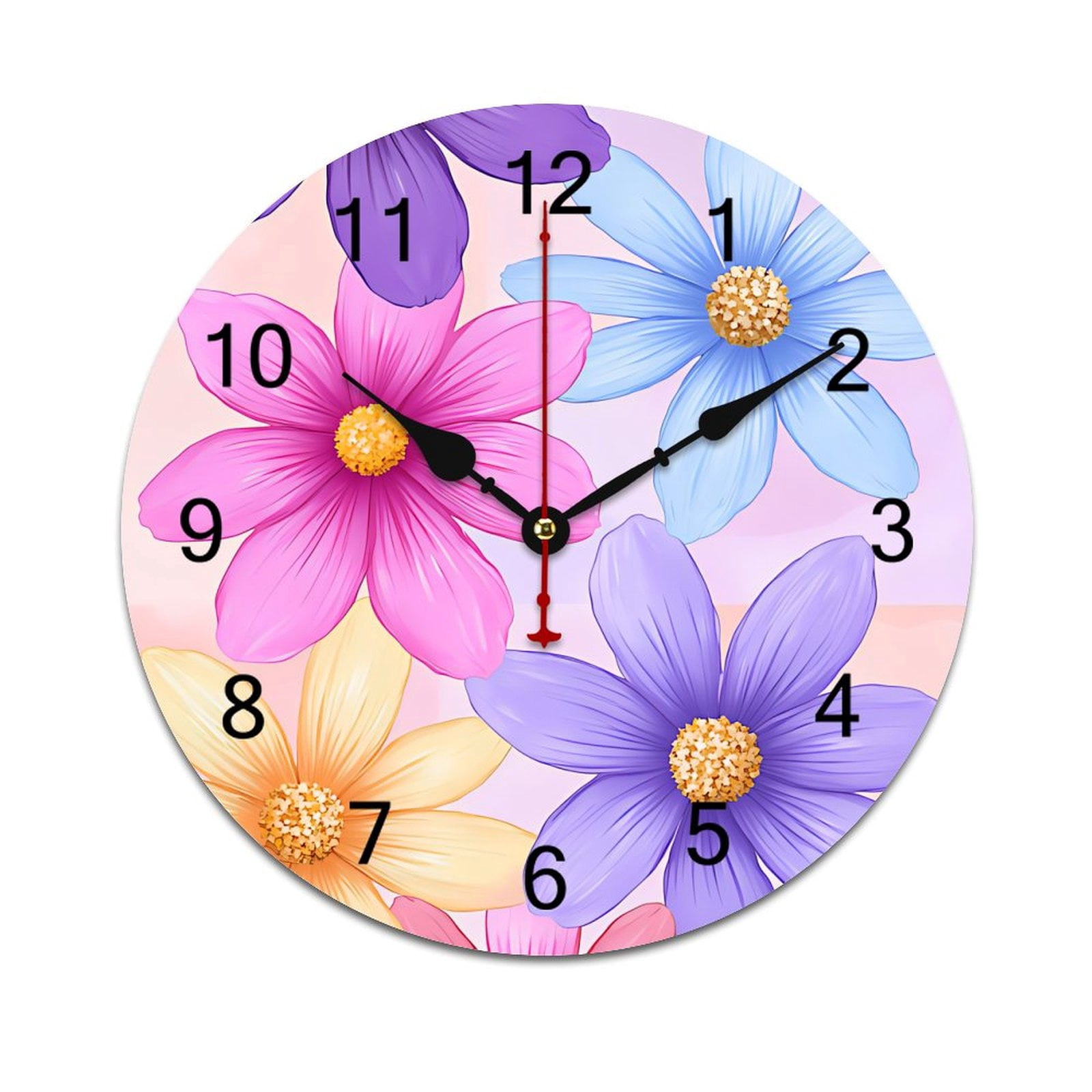 Colorful Flowers Word Saying Big Wall Clock Home Decor Art Watch Living ...