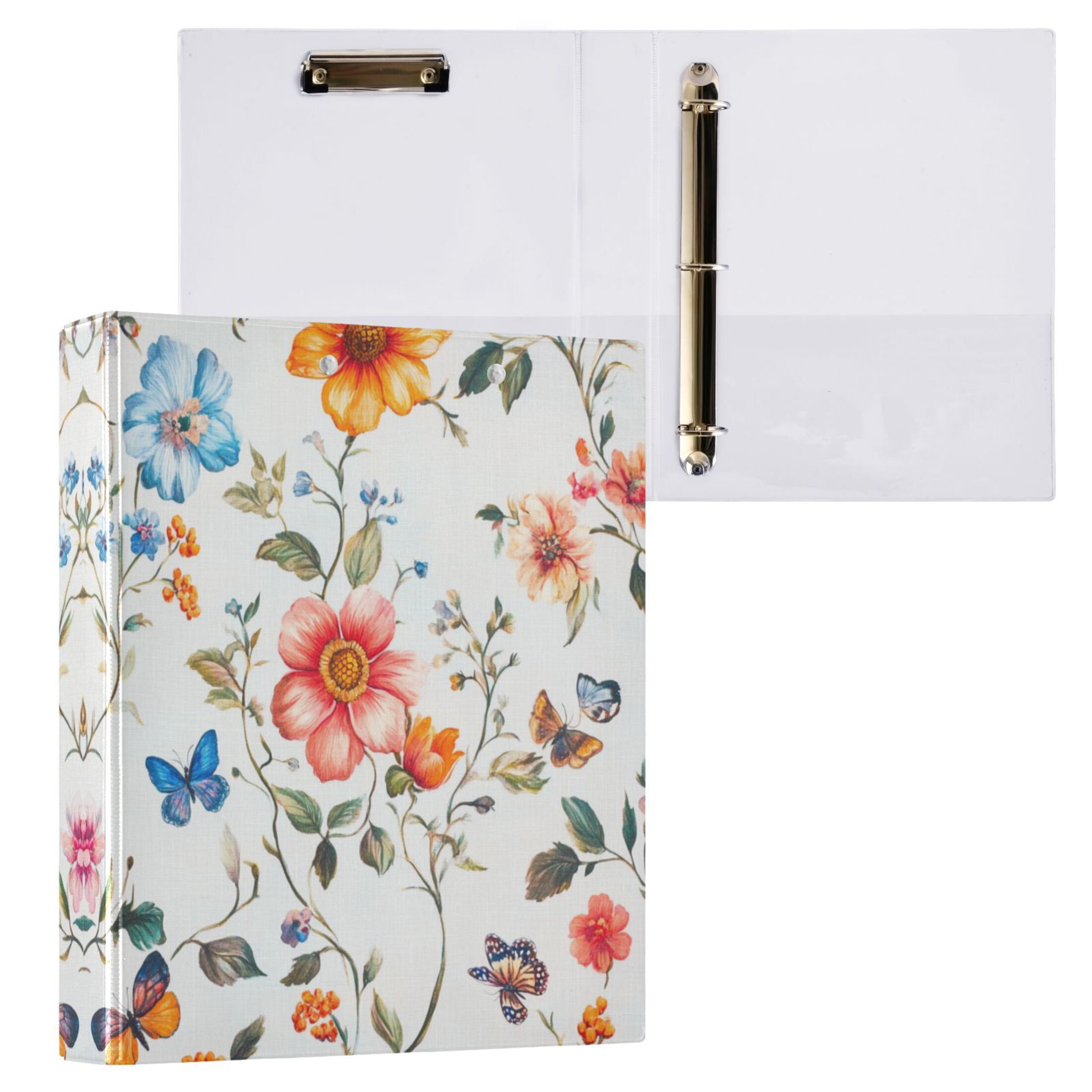 Colorful Flowers and Butterflies 3 Ring Hardcover Binders 1.5in Round ...