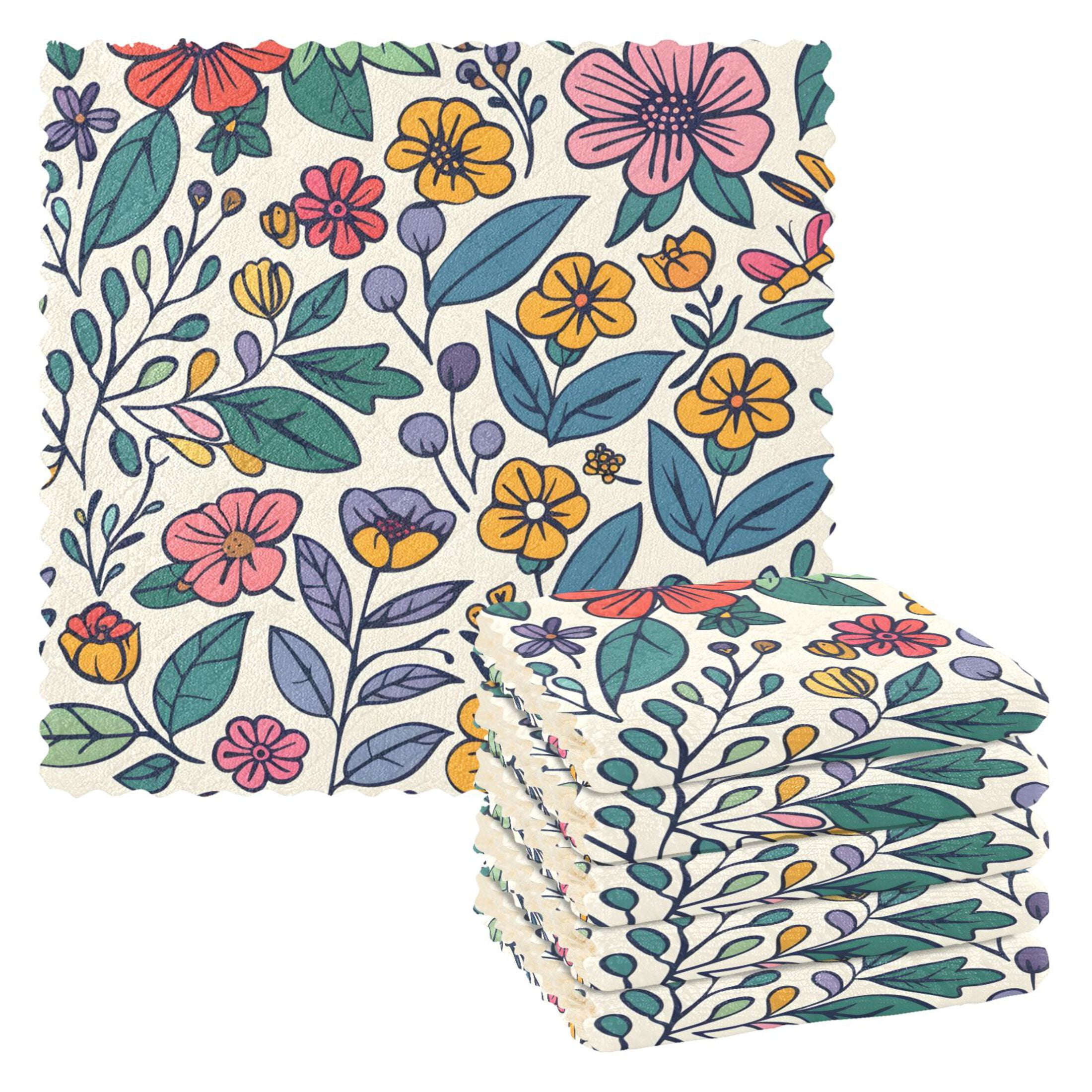 Colorful Flowers and Leaves Dish Cloths Quick Drying Dish Towels ...