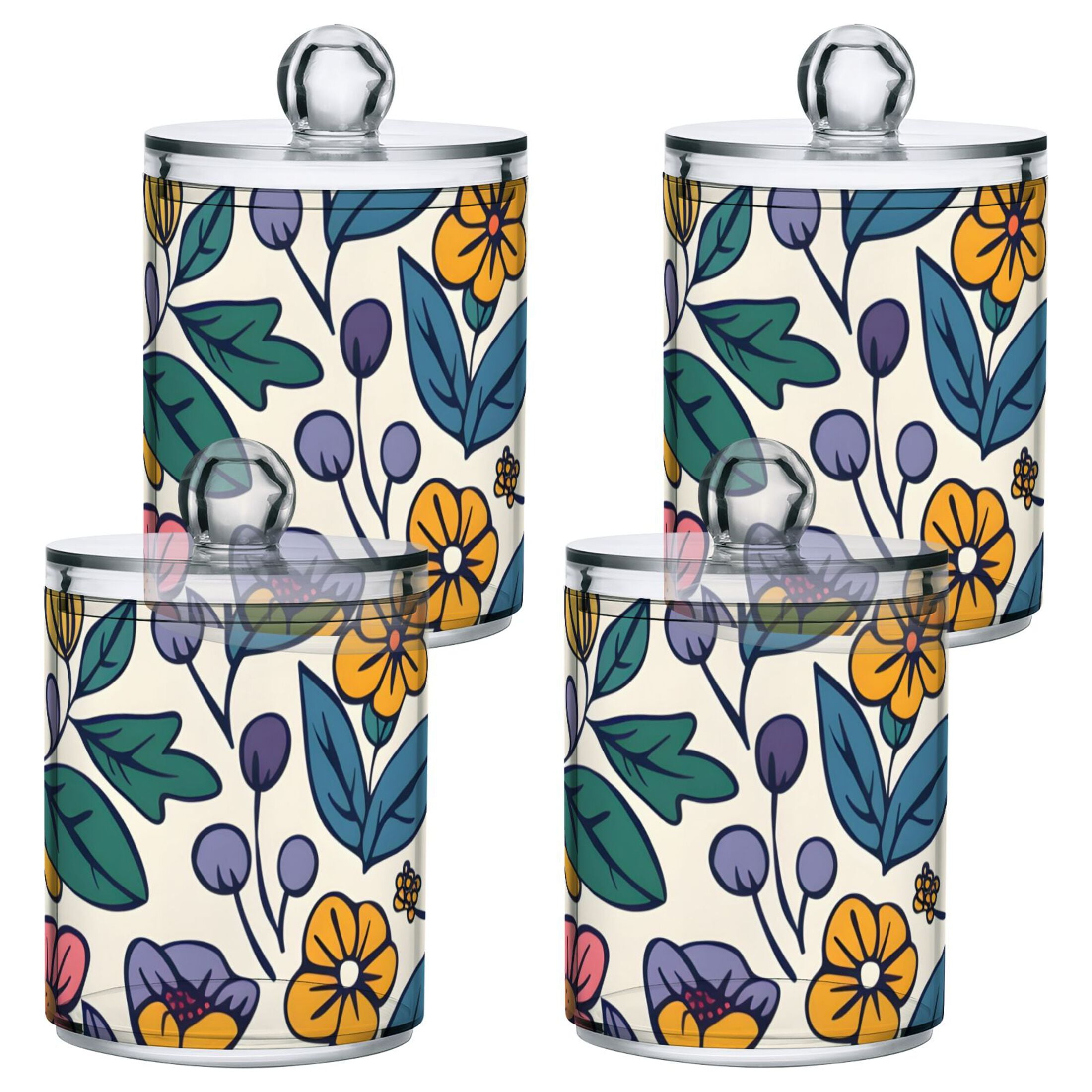 Colorful Flowers and Leaves Translucent Plastic Cans Storage Canisters ...