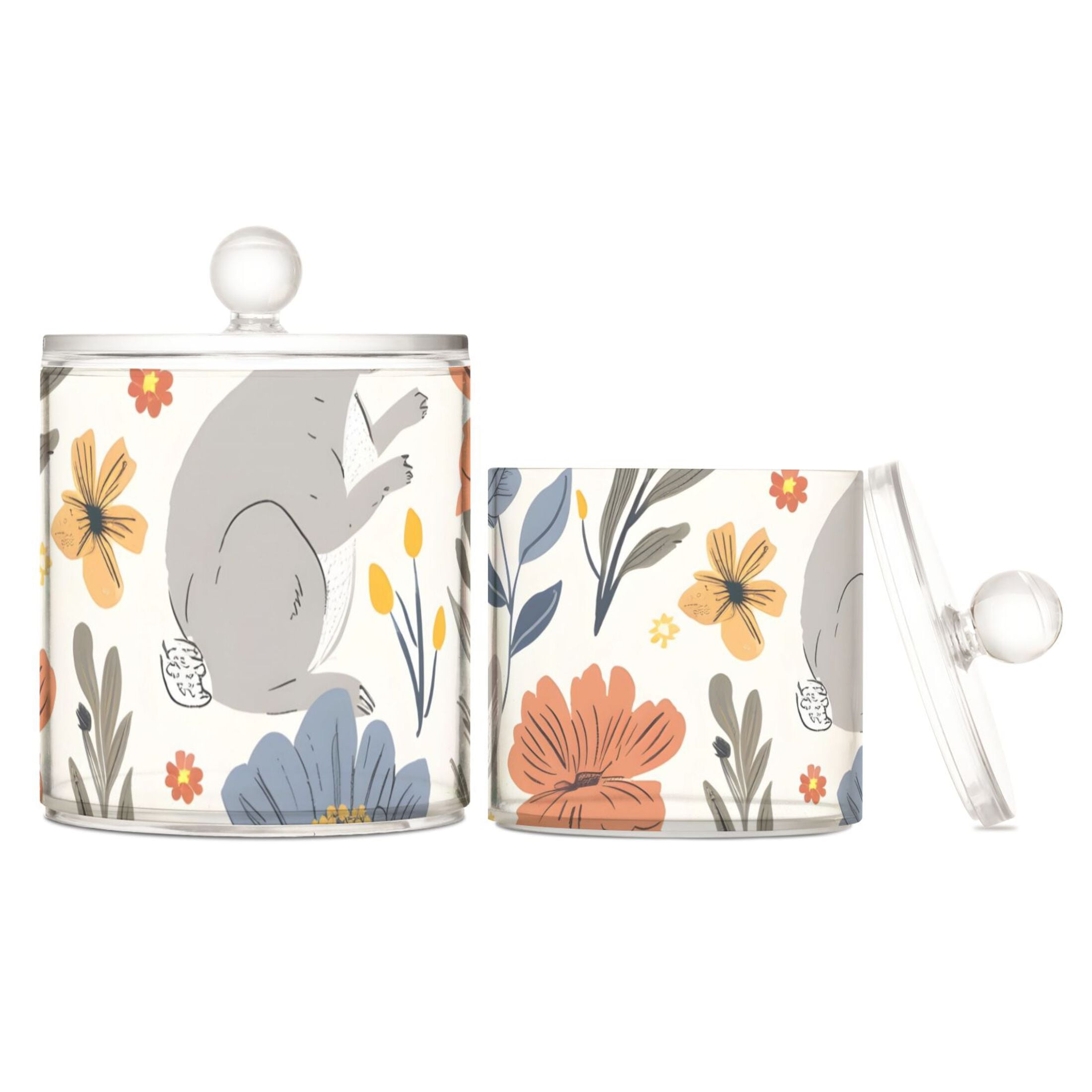 Colorful Flowers and Lovely Rabbits Translucent Plastic Cans Storage ...