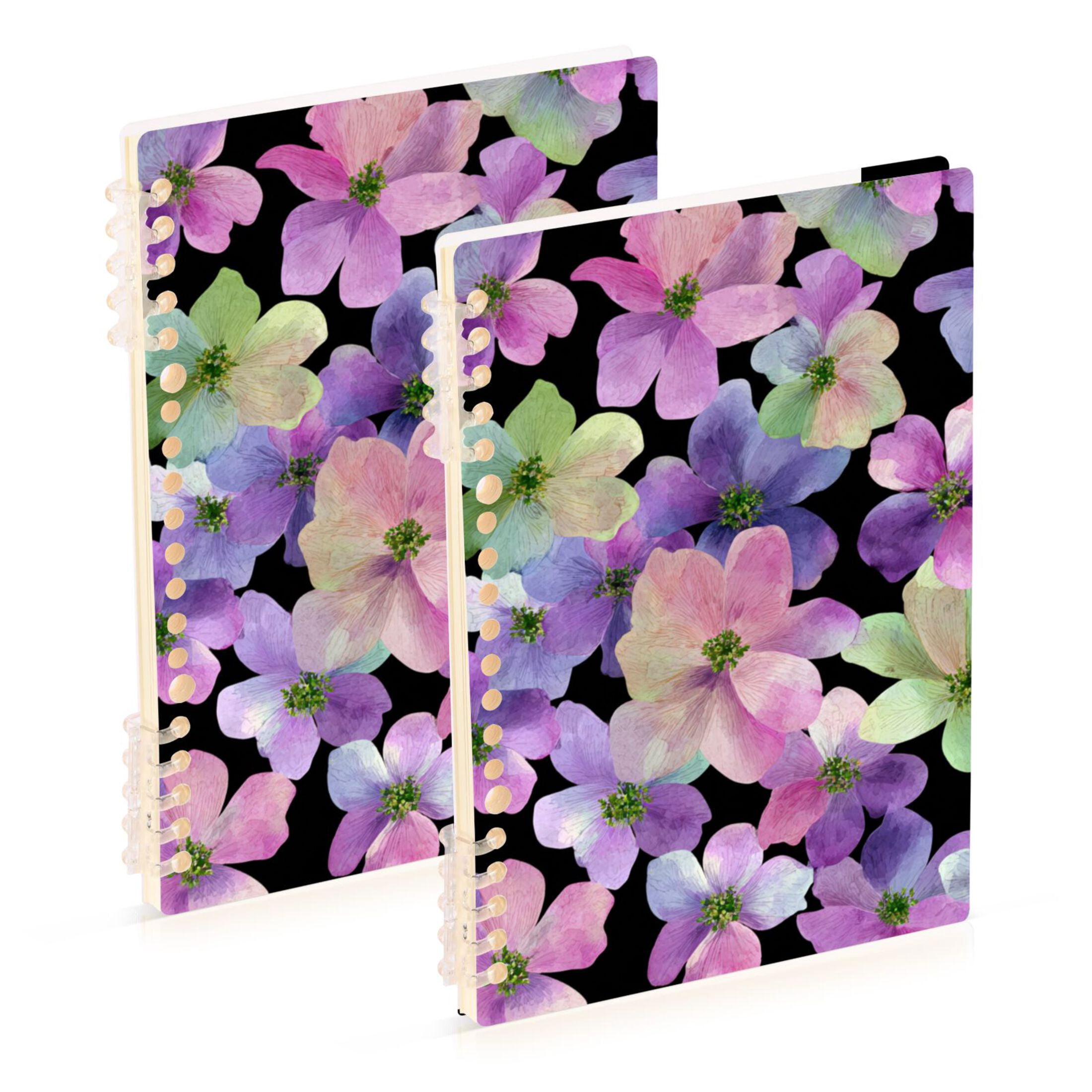 Colorful Flowers on Black Background Notebook Detachable Coil Notebook ...