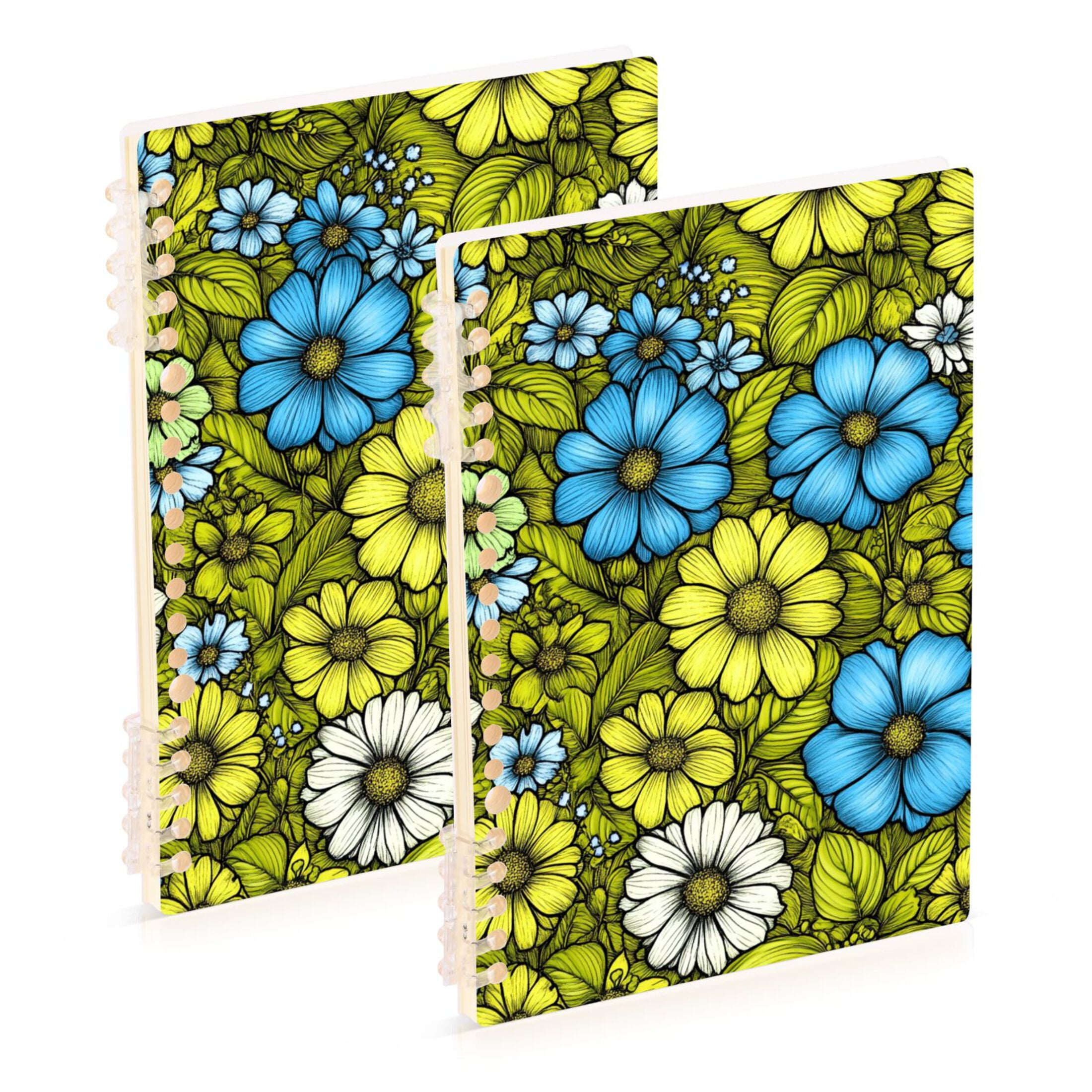Colorful Flowers on Green Lined Spiral Journal Notebook 60 Pages A5 ...