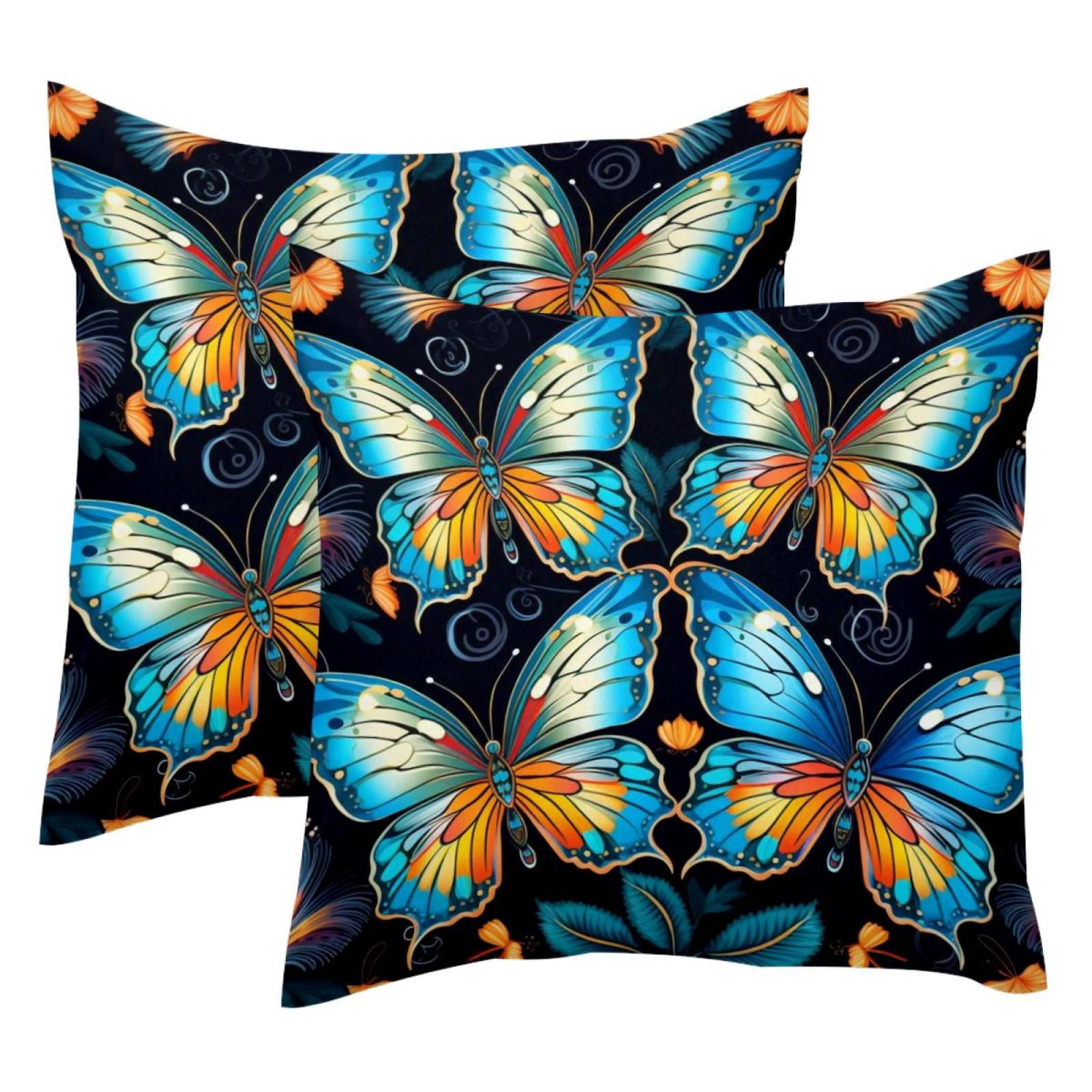 Colorful Flying Butterfly 2PCS Throw Cushion Covers Soft Velvet Pillow ...