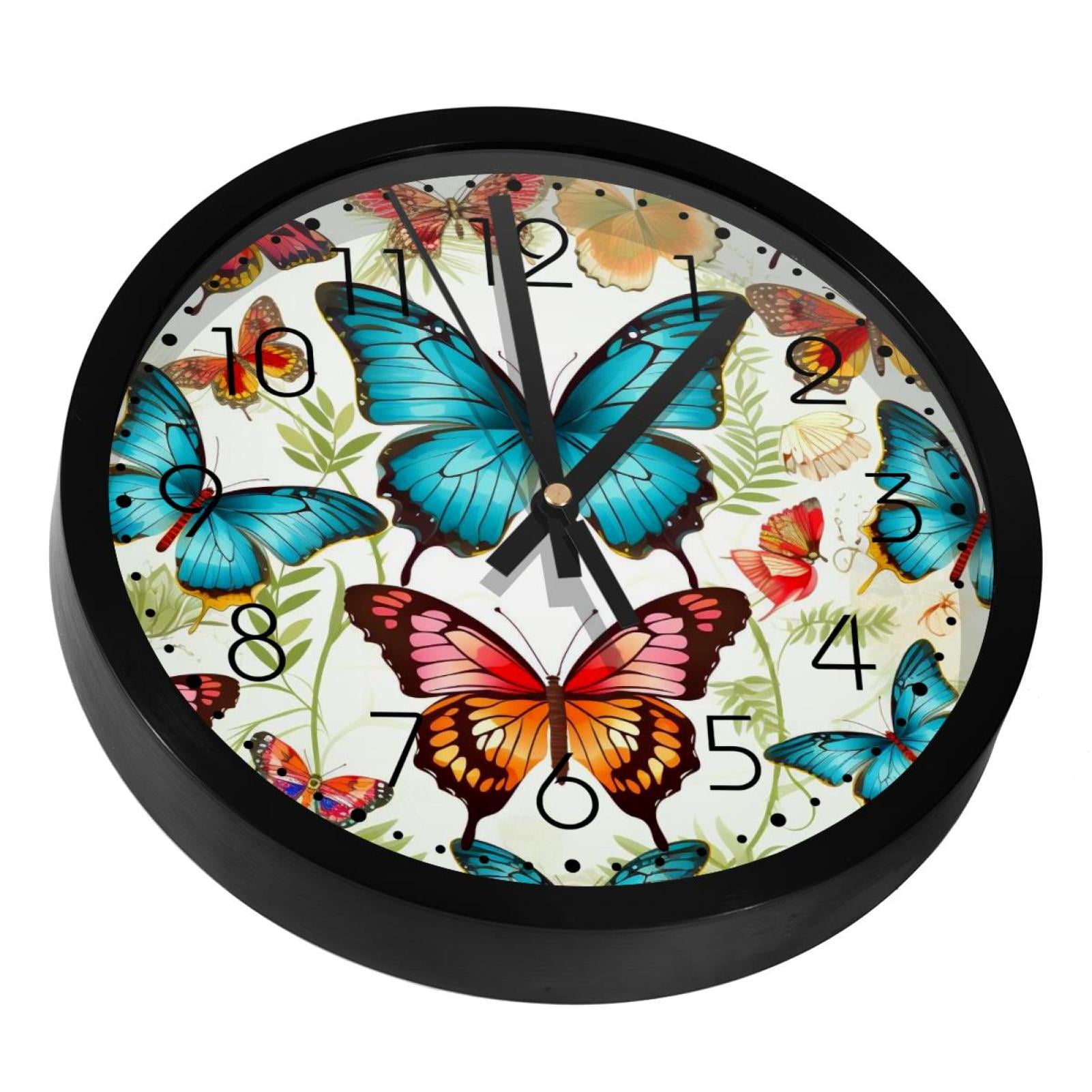 Colorful Flying Butterfly Silent Wall Clock, Non Ticking Battery ...