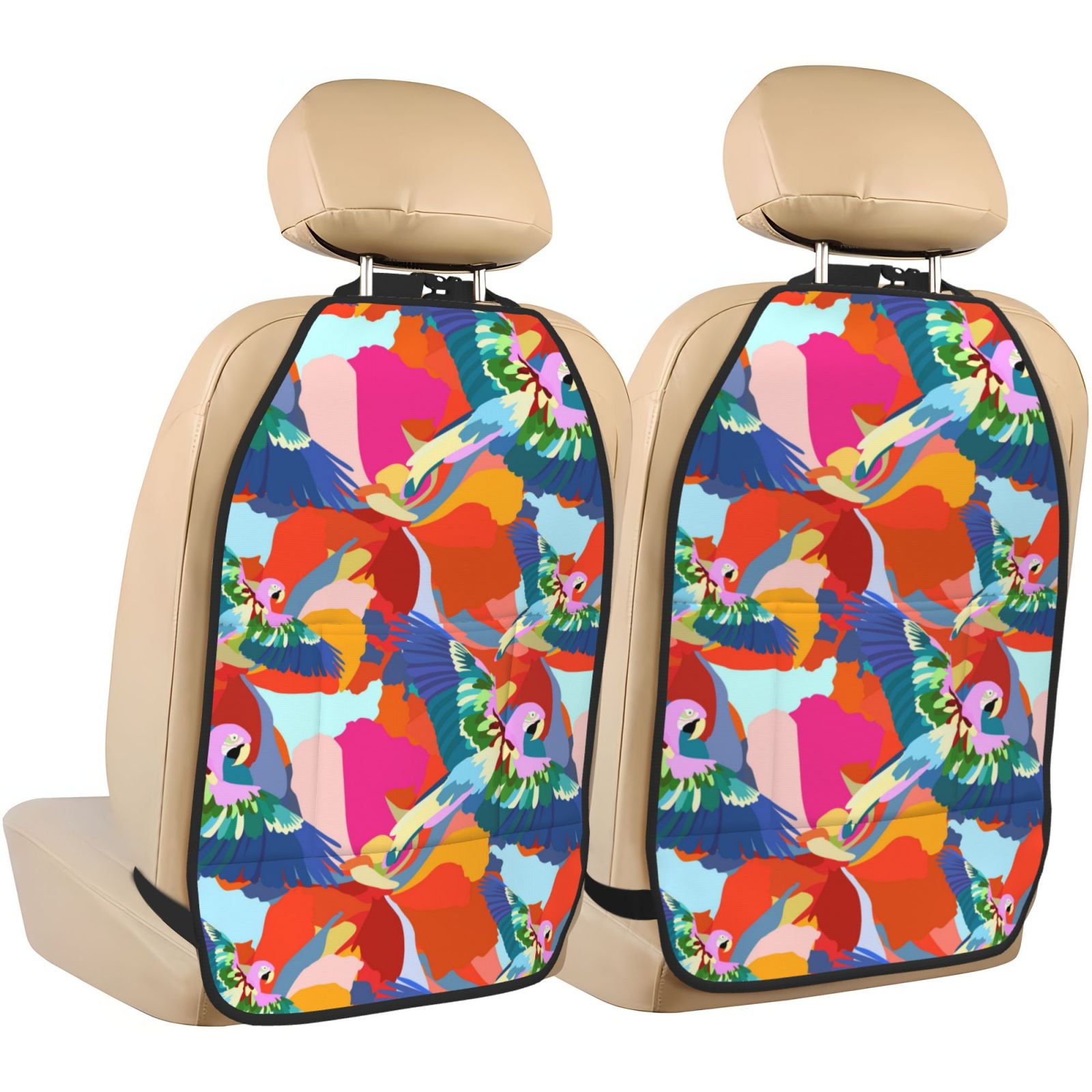 Colorful Flying Cute Parrot Backseat Car Organizer, 2 Pack Kick Mats ...