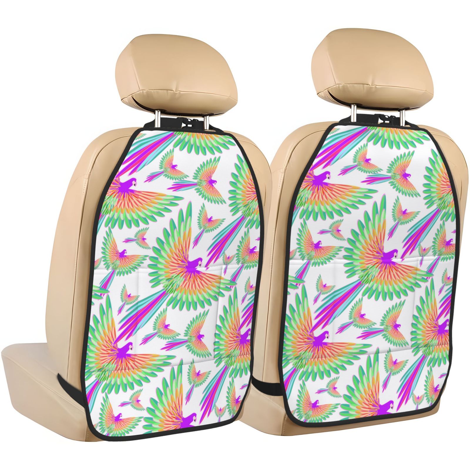 Colorful Flying Parrot Cute Backseat Car Organizer, 2 Pack Kick Mats ...
