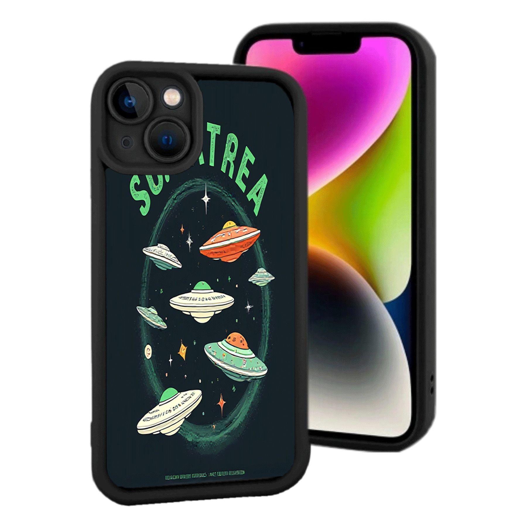 Colorful Flying Saucers Design iPhone 15 Case - Yellowing Resistant ...