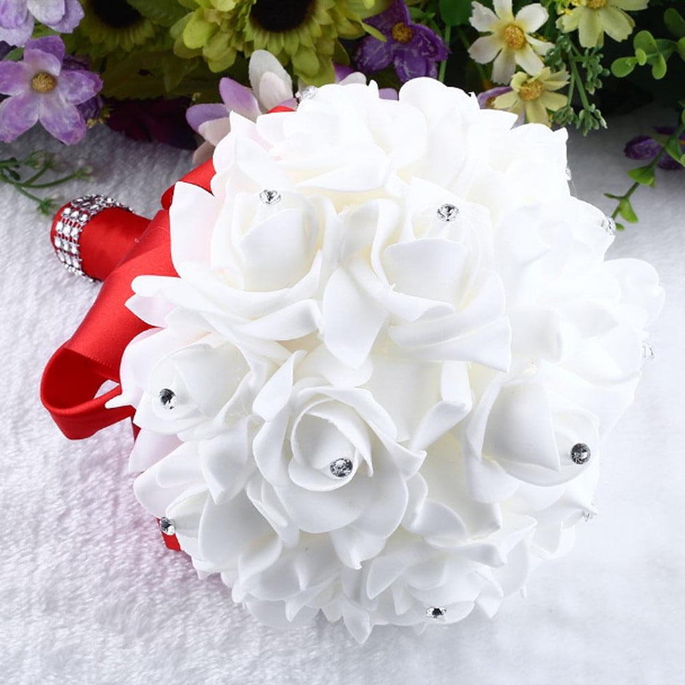 Colorful Foam Roses Artificial Flower Wedding Bride Bouquet Party(Red ...