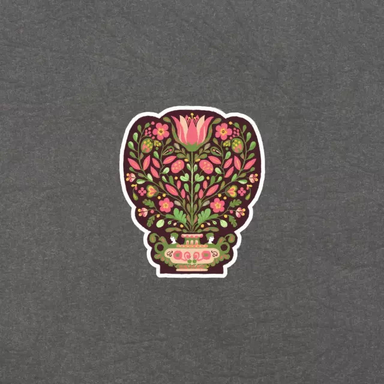 Colorful Folk Art Floral Vase Sticker - Bohemian Decor Laptop ...