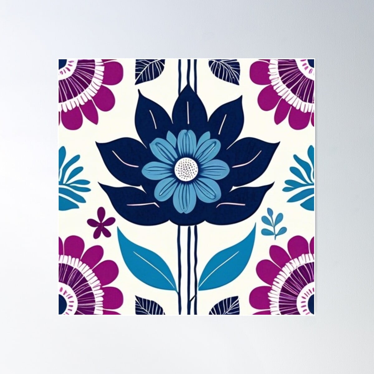 Colorful Folk Art Flower Pattern Poster Wall Art, Modern Wall Decor For ...