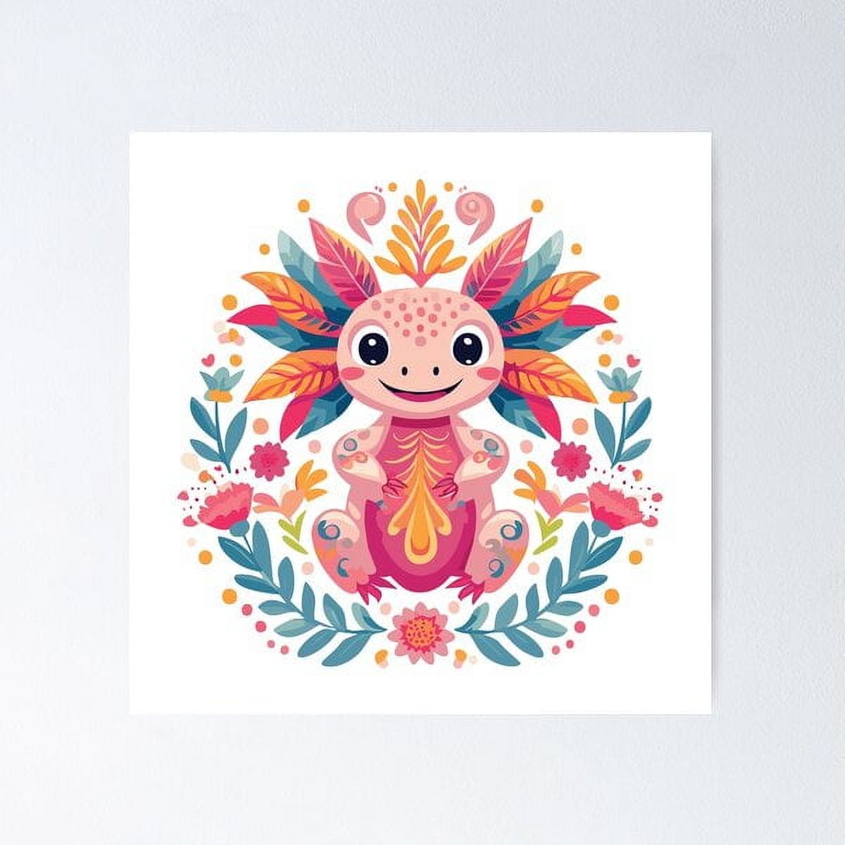 Colorful Folk Axolotl With Floral Pattern Poster Wall Art, Modern Wall ...