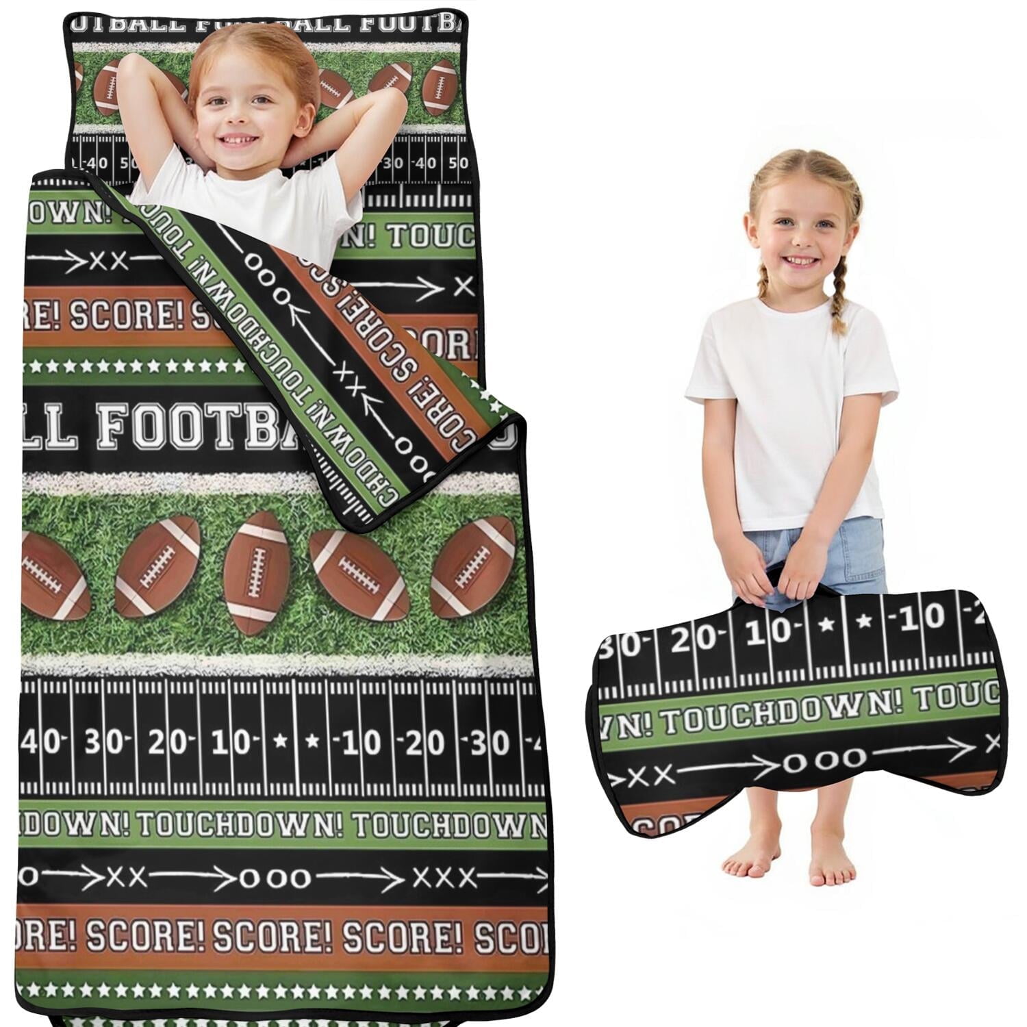 Colorful Football Field and Balls Pattern Toddler Nap Mats for Kids ...