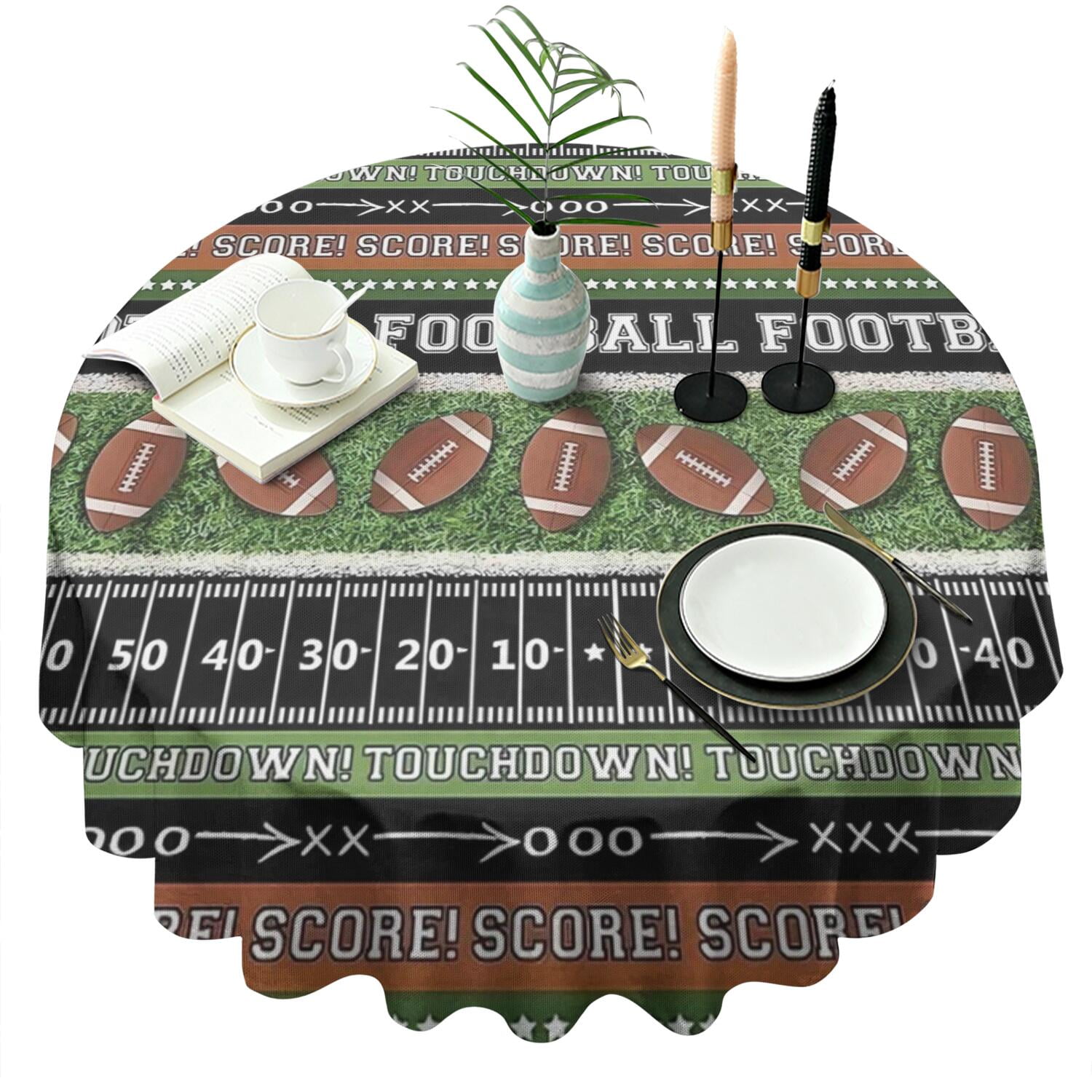 Colorful Football Field and Balls Pattern Round Tablecloth 60"x60 ...