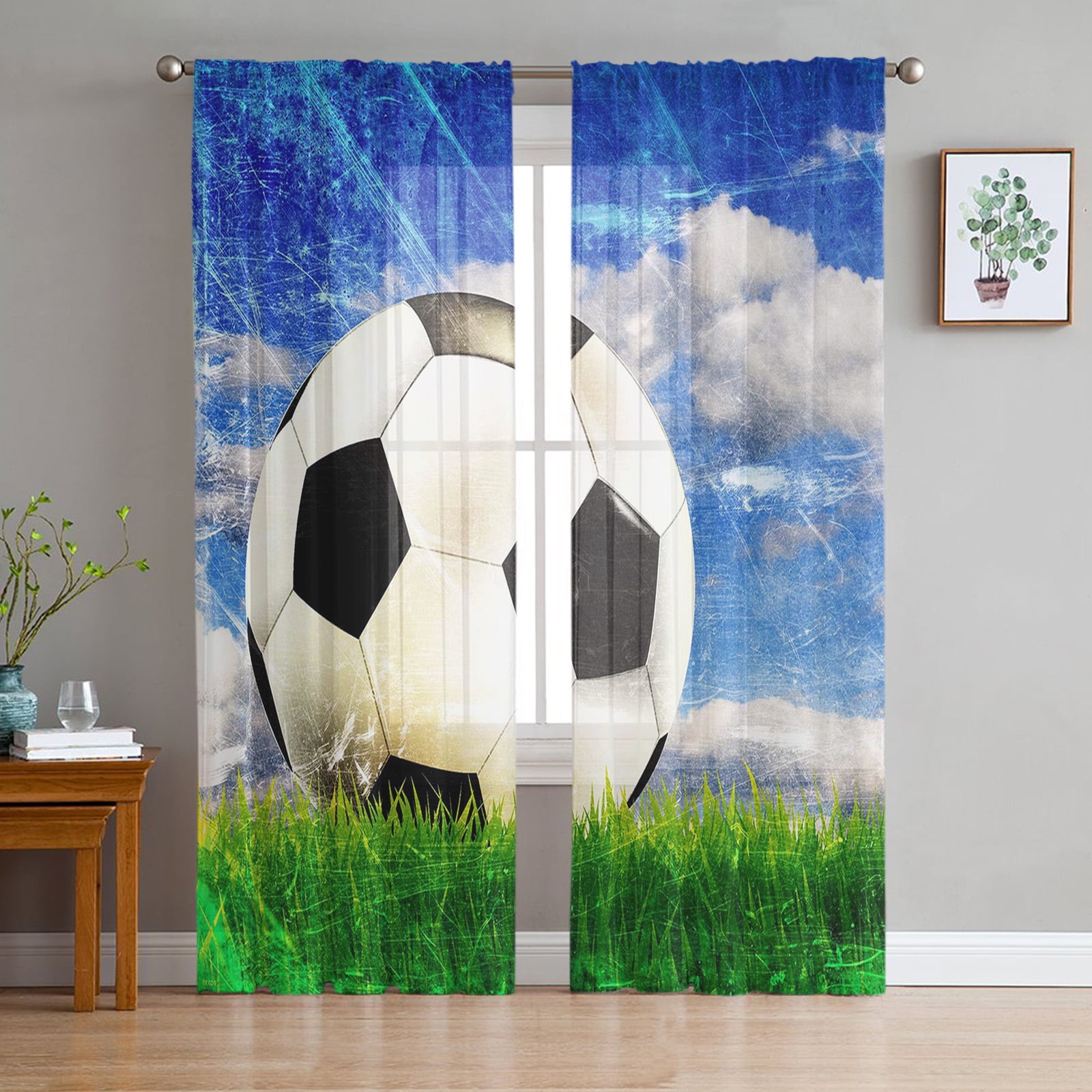 Colorful Football Paint Art Soccer Sheer Curtains for Living Room ...