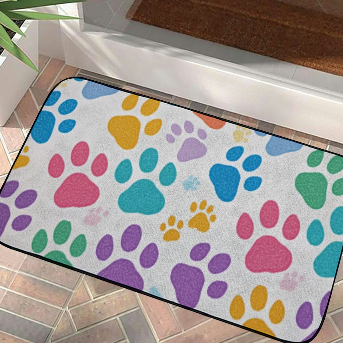 Colorful Footprint Dog Paw Print Doormat Indoor Outdoor Entrance Floor ...