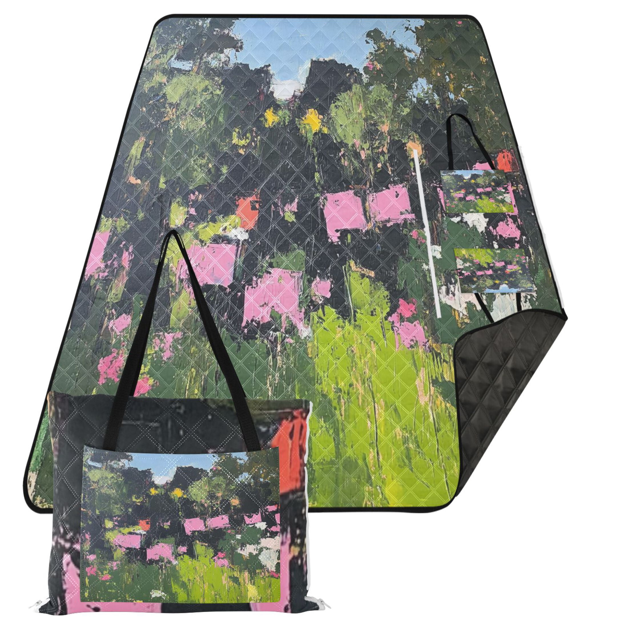 Colorful Forest Scene 60x80in Waterproof Picnic Mat, Foldable Backpack ...