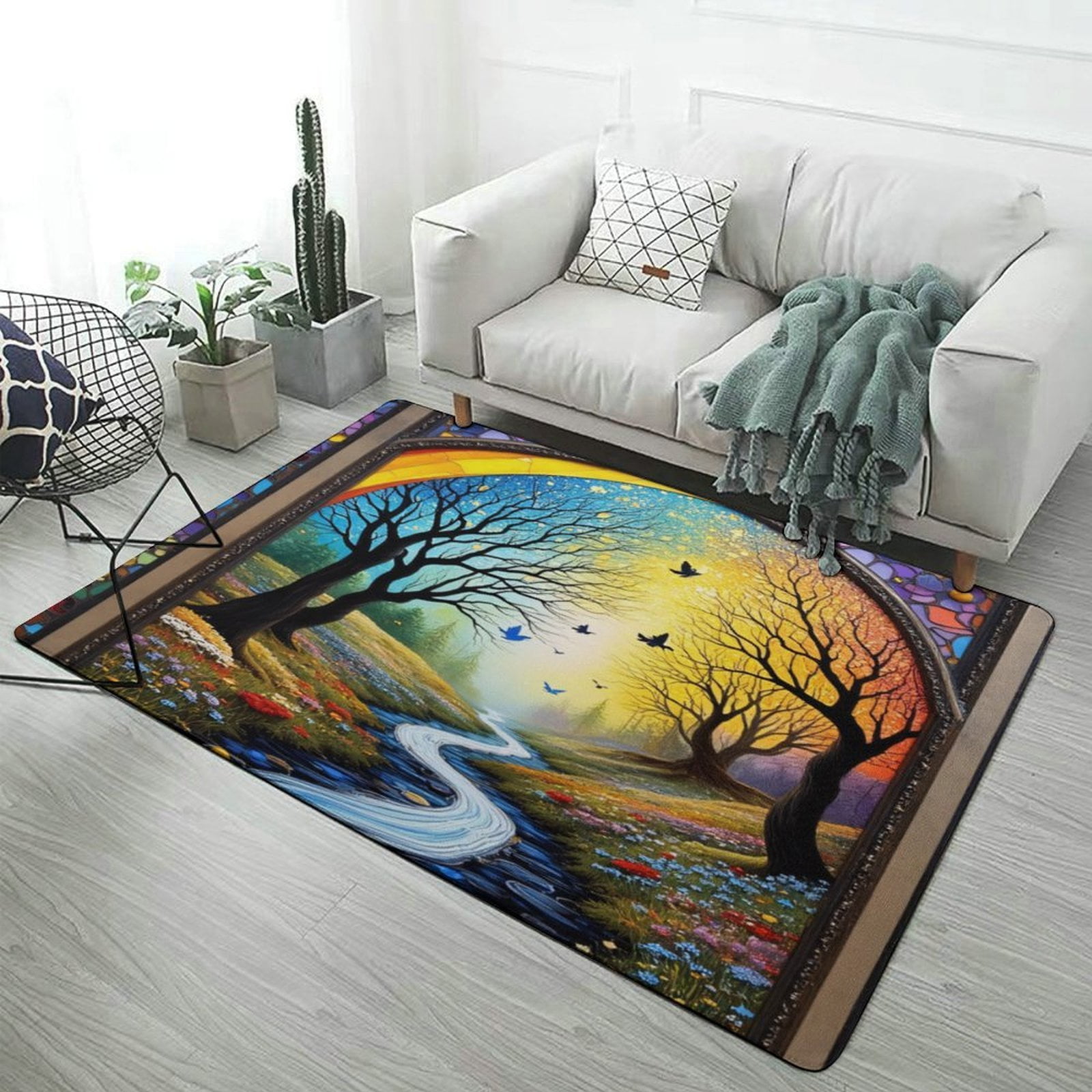 Colorful Forest Stained Glass Art Area Rugs Soft Carpet Suitable for ...