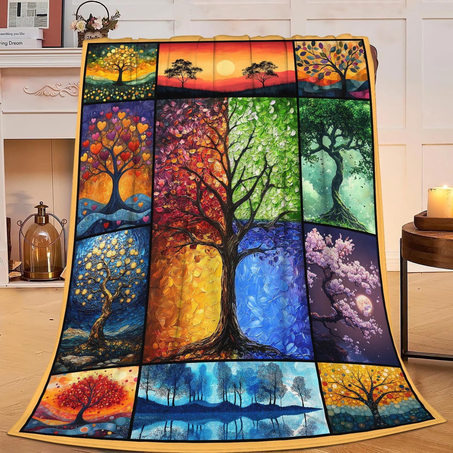 Colorful Forest Throw Blanket, Tree of Life Blanket, Tree Stuff Fleece ...