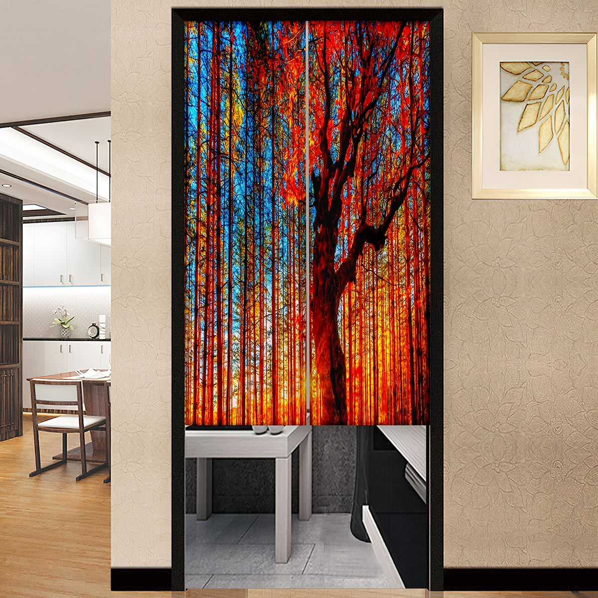 Colorful Forest Tree Simplicity Door Curtain Kitchen Living Room ...