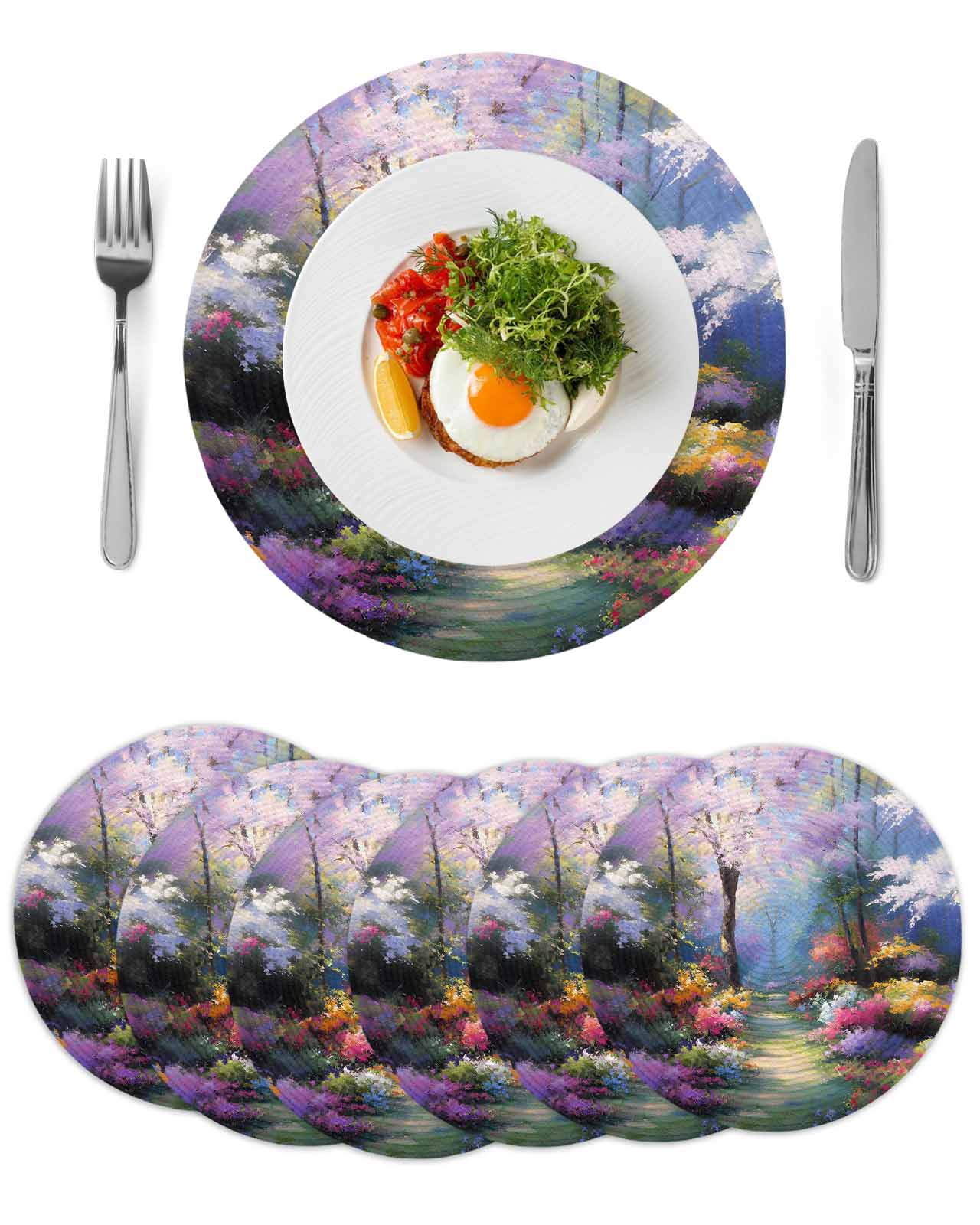 Colorful Forests Round 15 Inch Placemats Set of 6, Spring Oil Painting ...