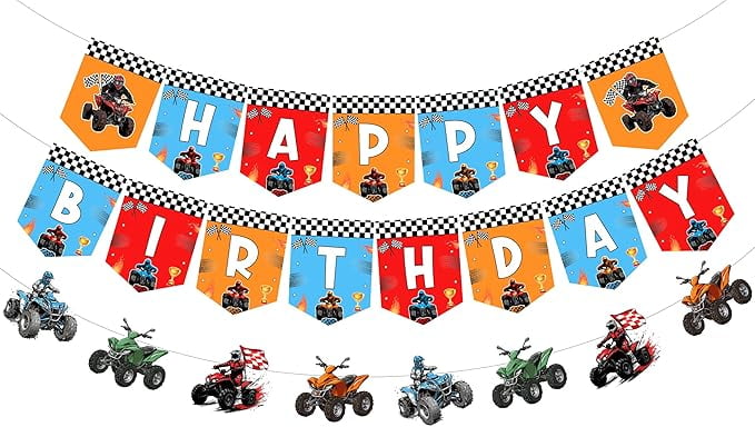 Colorful Four Wheeler Happy Birthday Banners Pre-strung - Off Road Car ...