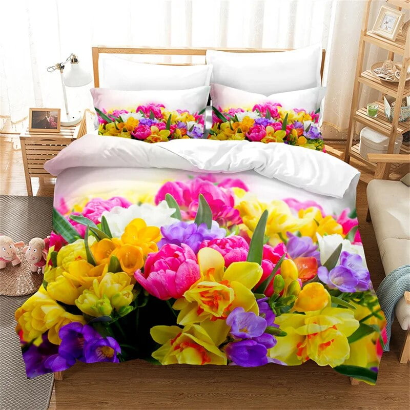 Colorful Fresh Flowers Bedding Set Lovers Duvet Cover Girl，kid‘s Duvet ...