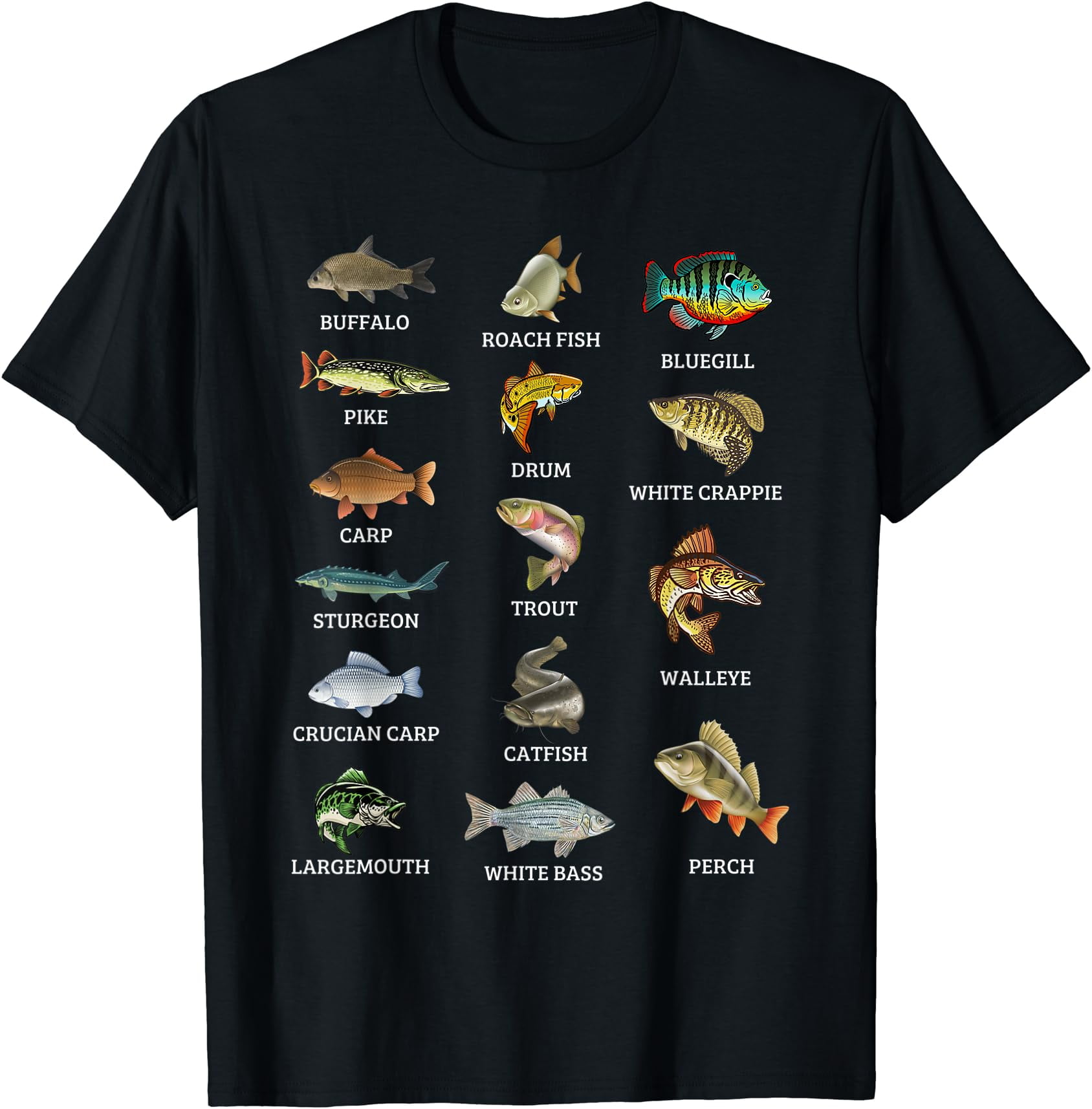 Colorful Freshwater Fish Species Fishing T-Shirt for Anglers and ...