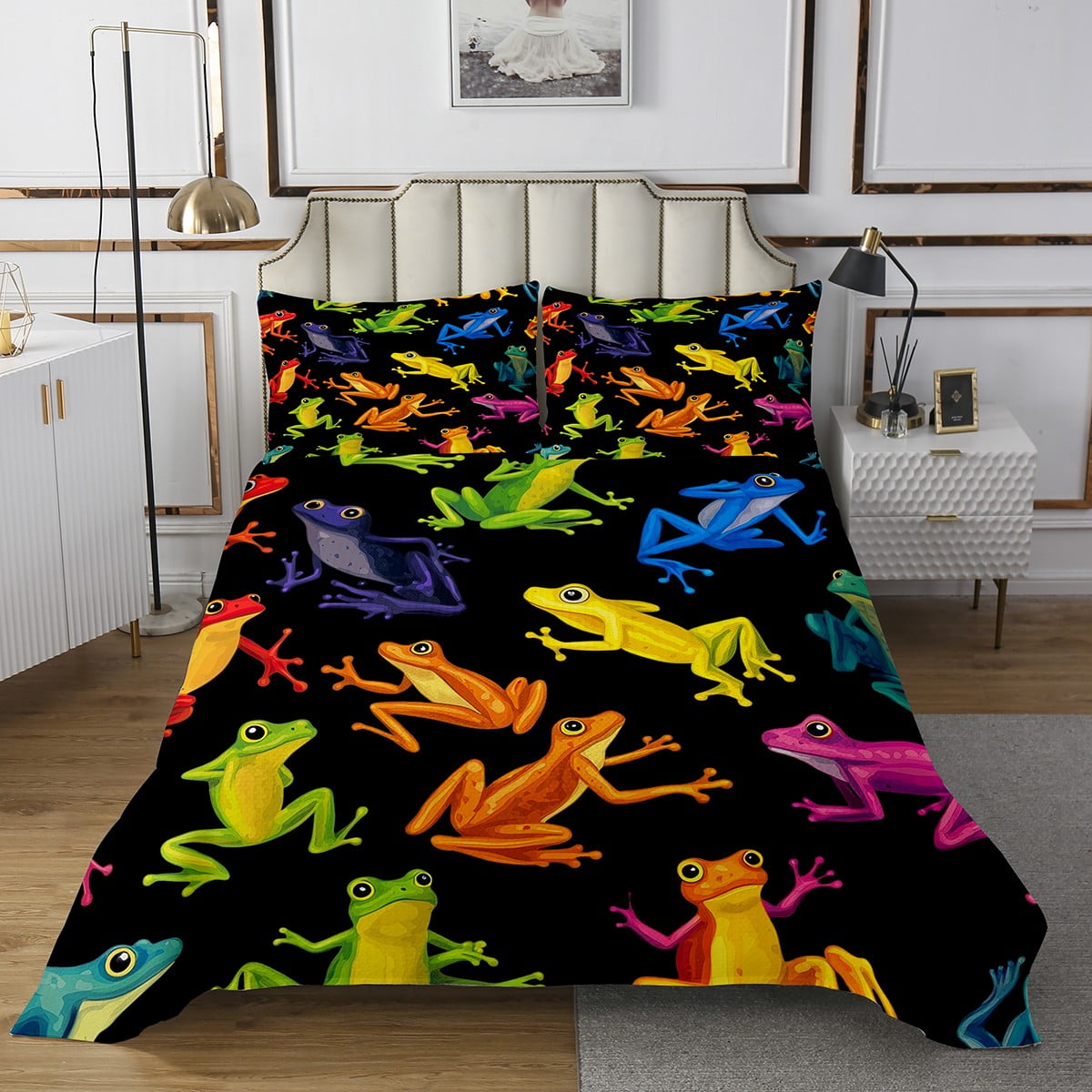 Colorful Frog Bedspread Set Queen Size Cartoon Frogs Quilt Set For Kids ...