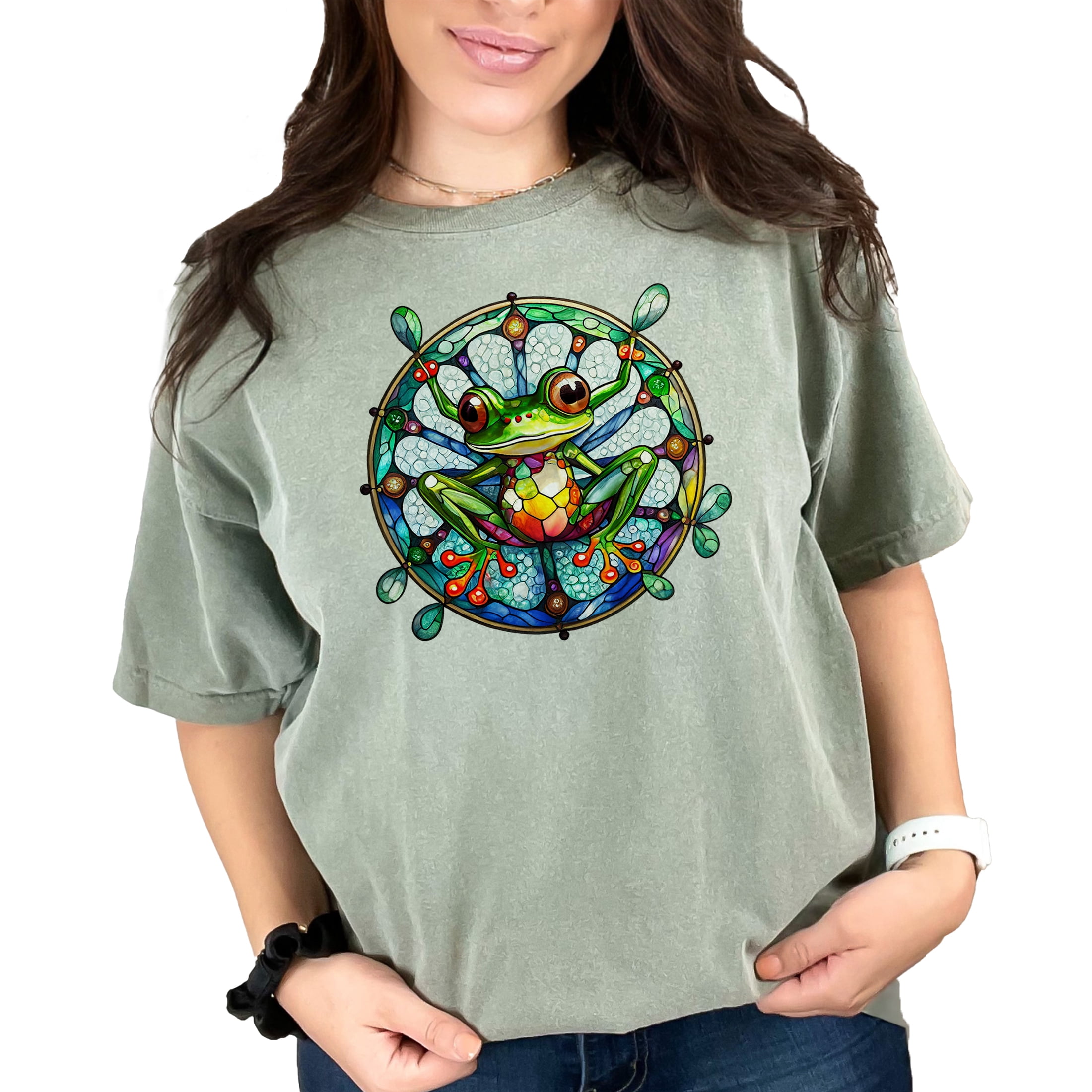 Colorful Frog Stained Glass Design T-Shirt, Unique Frog Art Tee ...