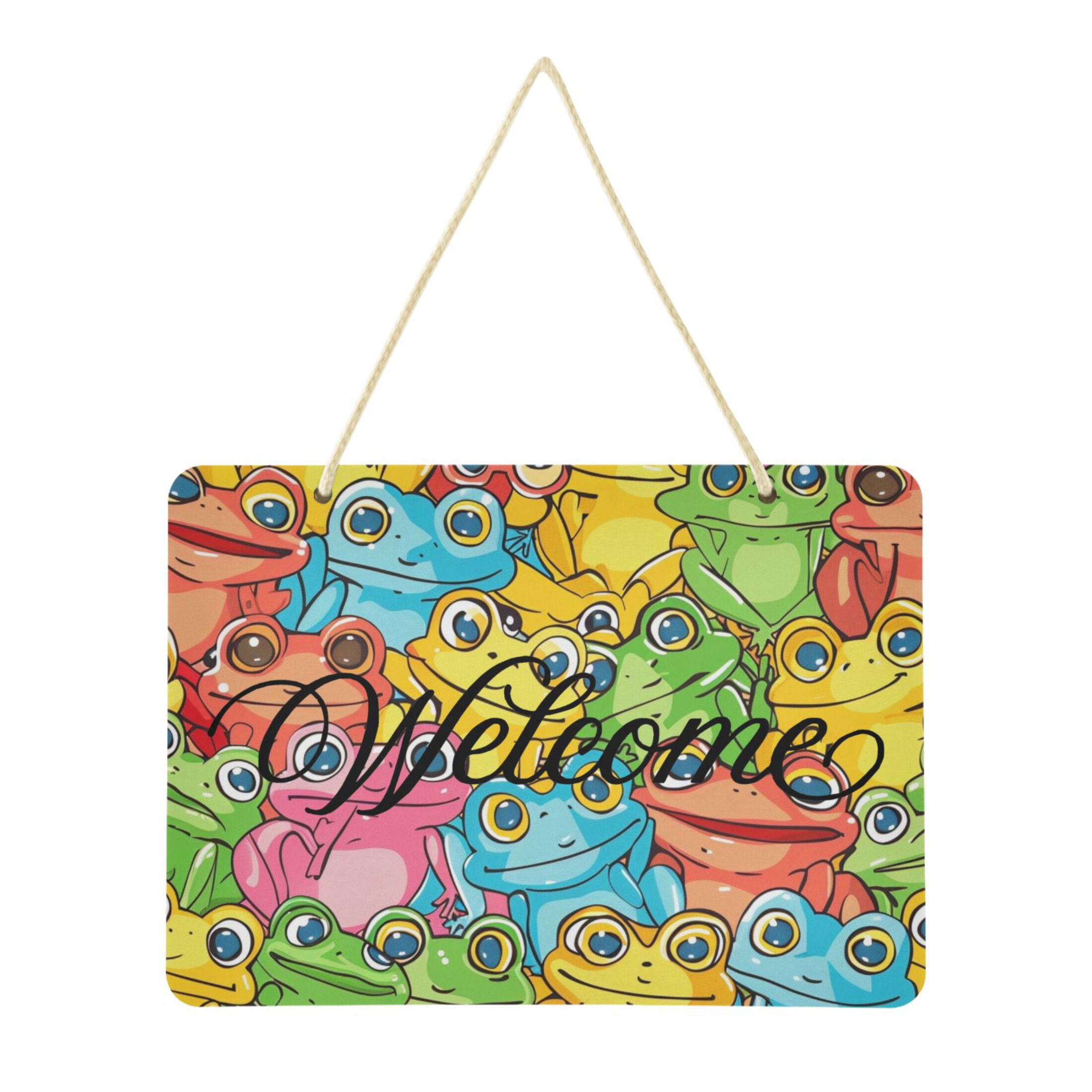 Colorful Frogs Welcome Sign Front Door PVC 14x10 inch Hanger Hello Sign ...