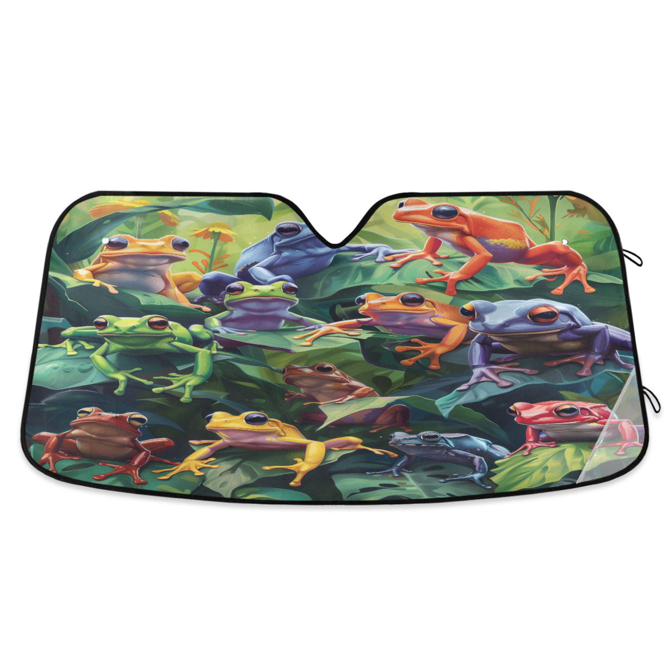 Colorful Frogs on Leaves Car Windshield Sun Shade Foldable Car Front ...