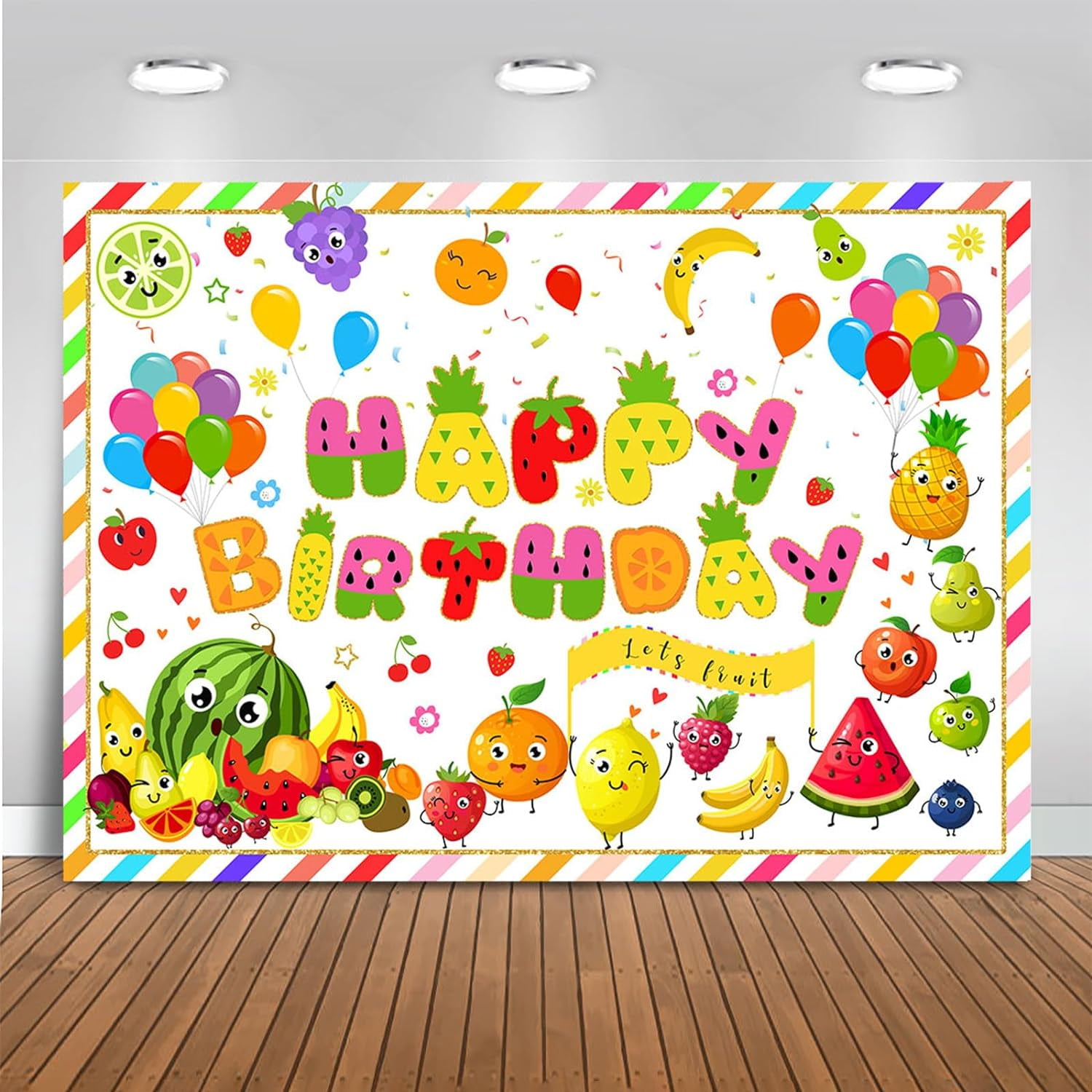 Colorful Fruit Birthday Backdrop Summer Fruit Themed Happy Birthday ...