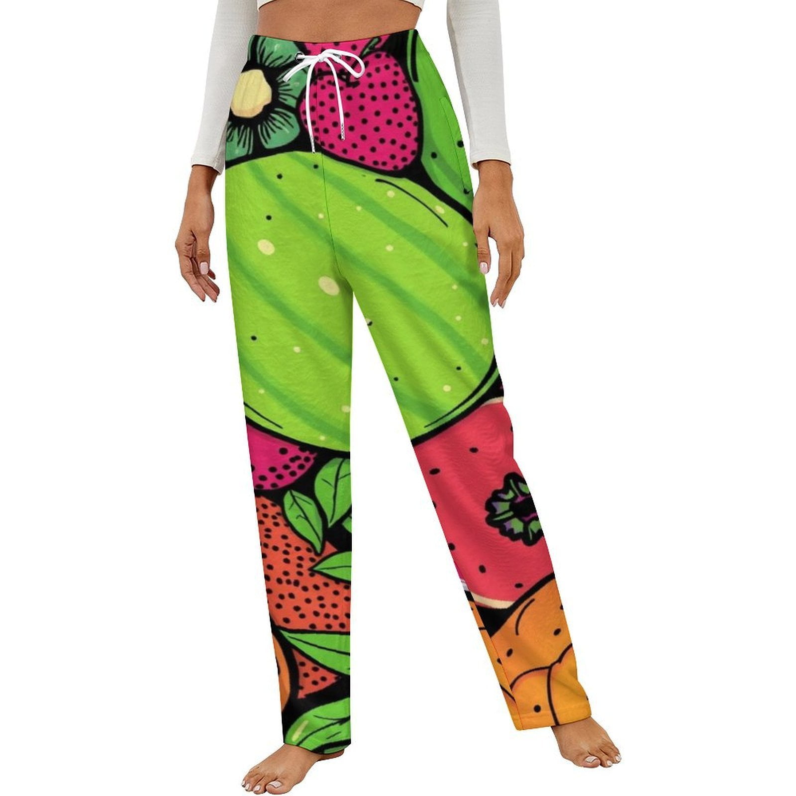Colorful Fruit Pattern Flannel Pajama Pants Home Pants Home Sleepwear ...