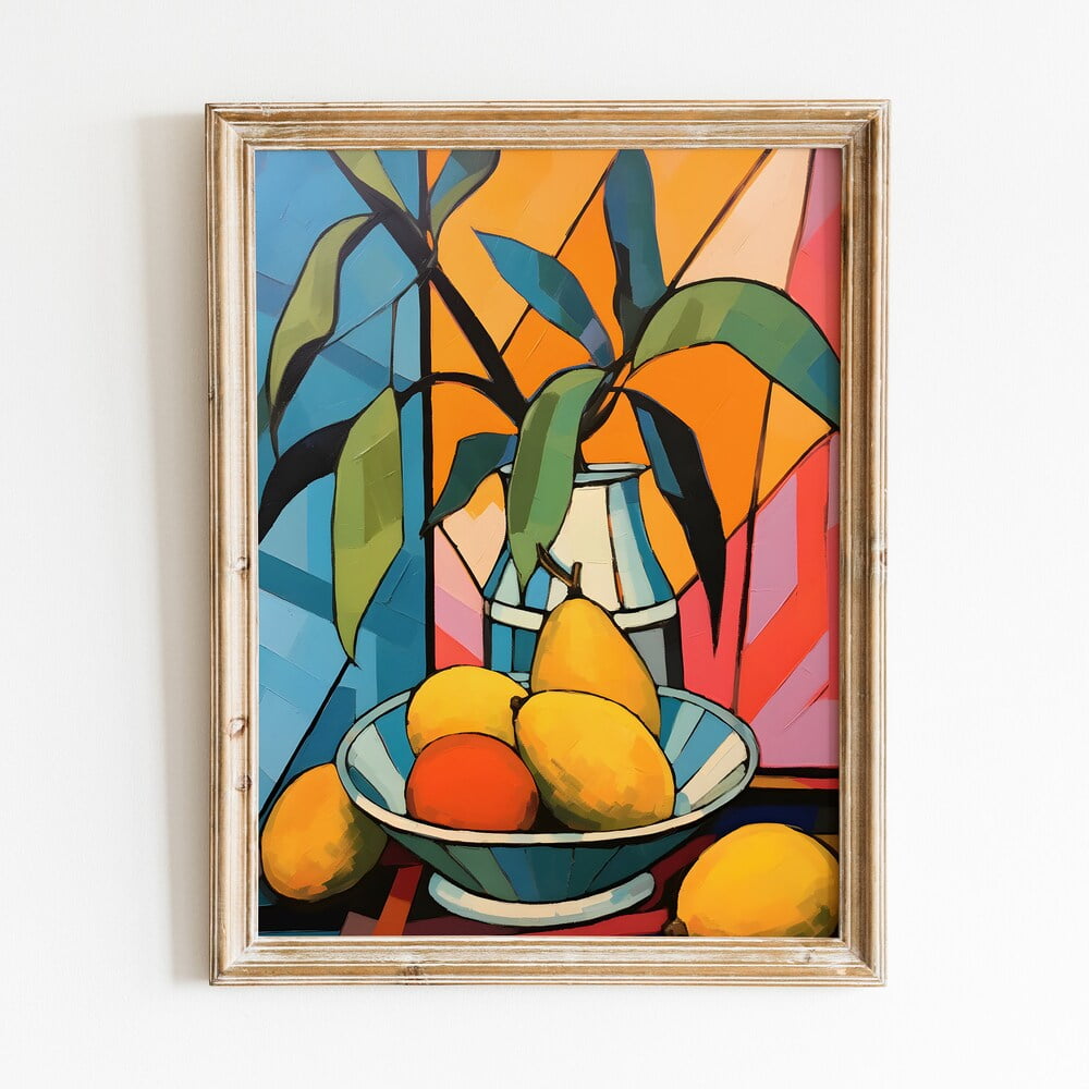Colorful Fruit Still Life 70S Print | Mango Painting Art Print ...